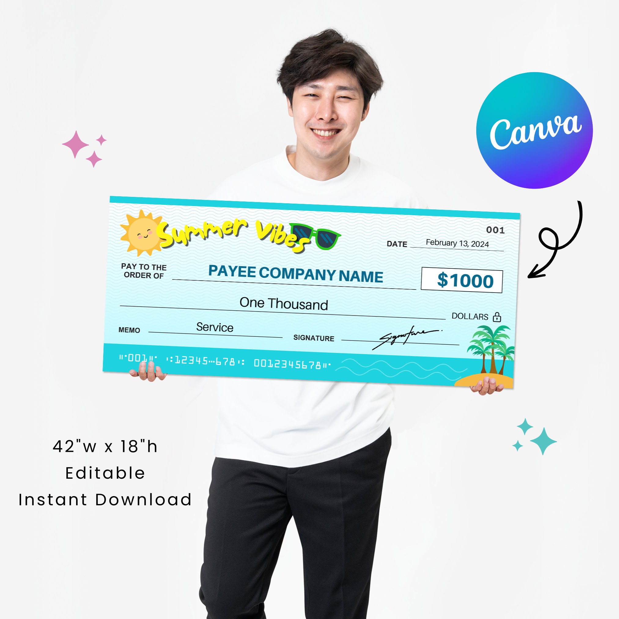 Summer Large Cheque | 42 X 18" | Perfect for Charity Fundraising Event ...