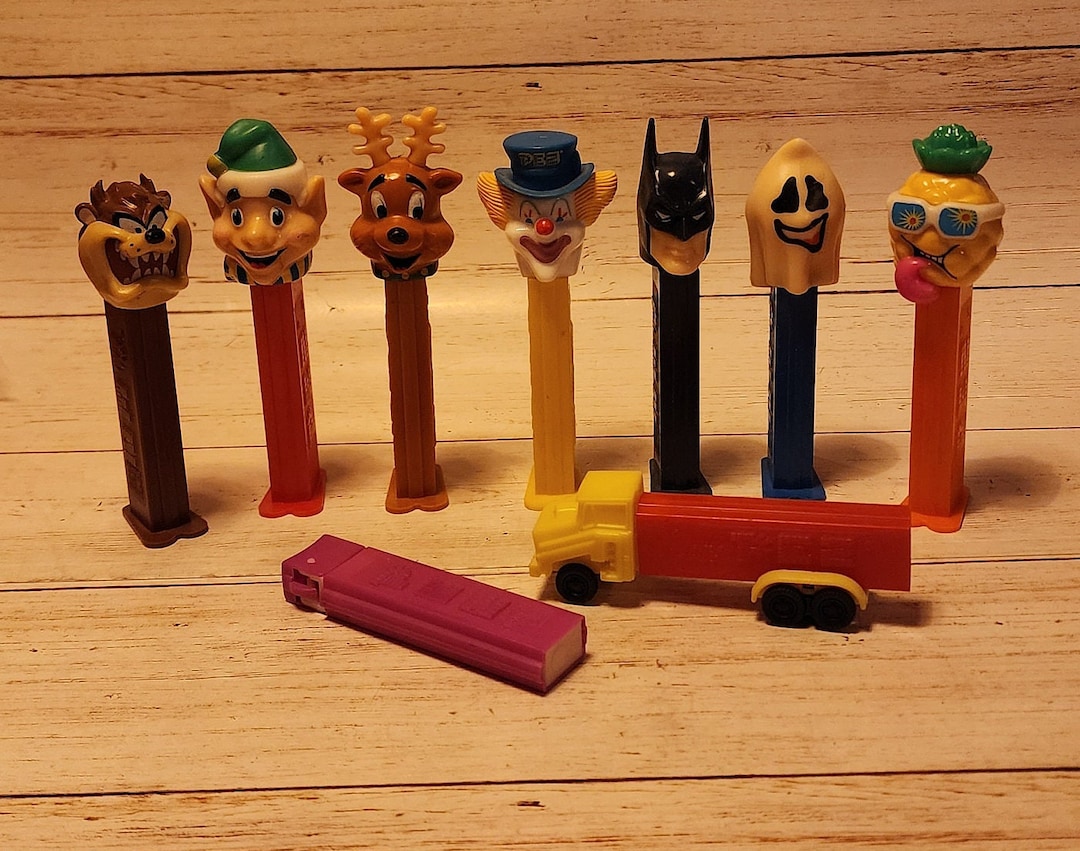 9 Vintage PEZ Dispensers Taz Batman Ghost CANDY Clown ELF Truck All Function & Hold Candy No ...