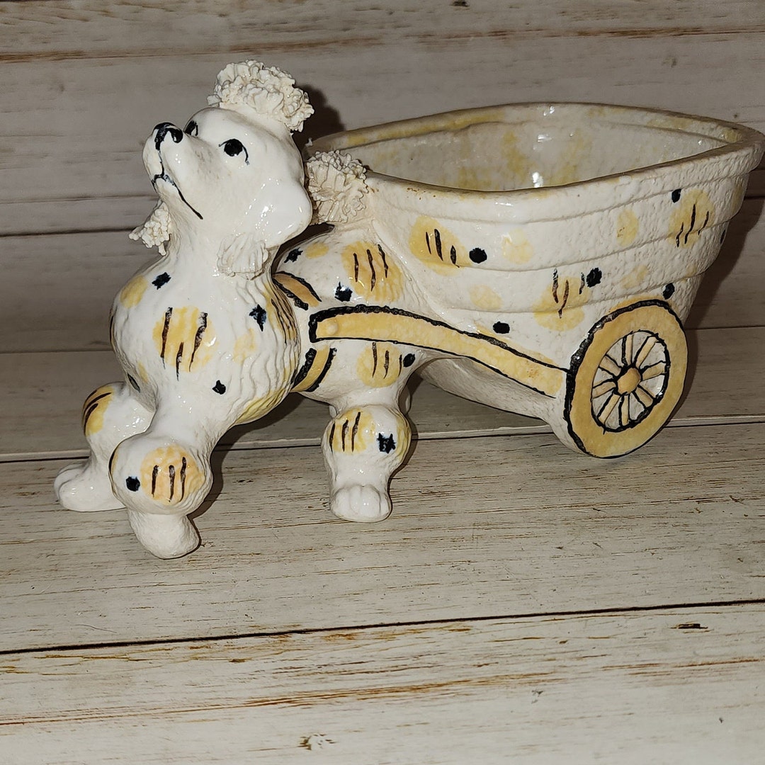 Vintage POODLE Planter Adorable Dog PULLING Wagon of Plants so - Etsy