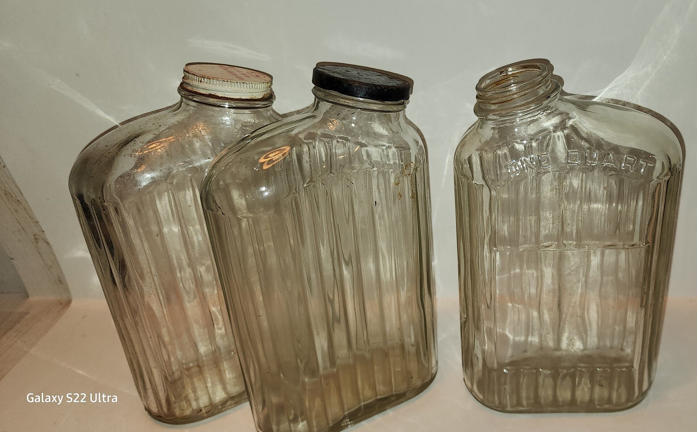 3 OLD GLASS Containers RETRO Juice Bottles From the 1950s Heavy Glass ...