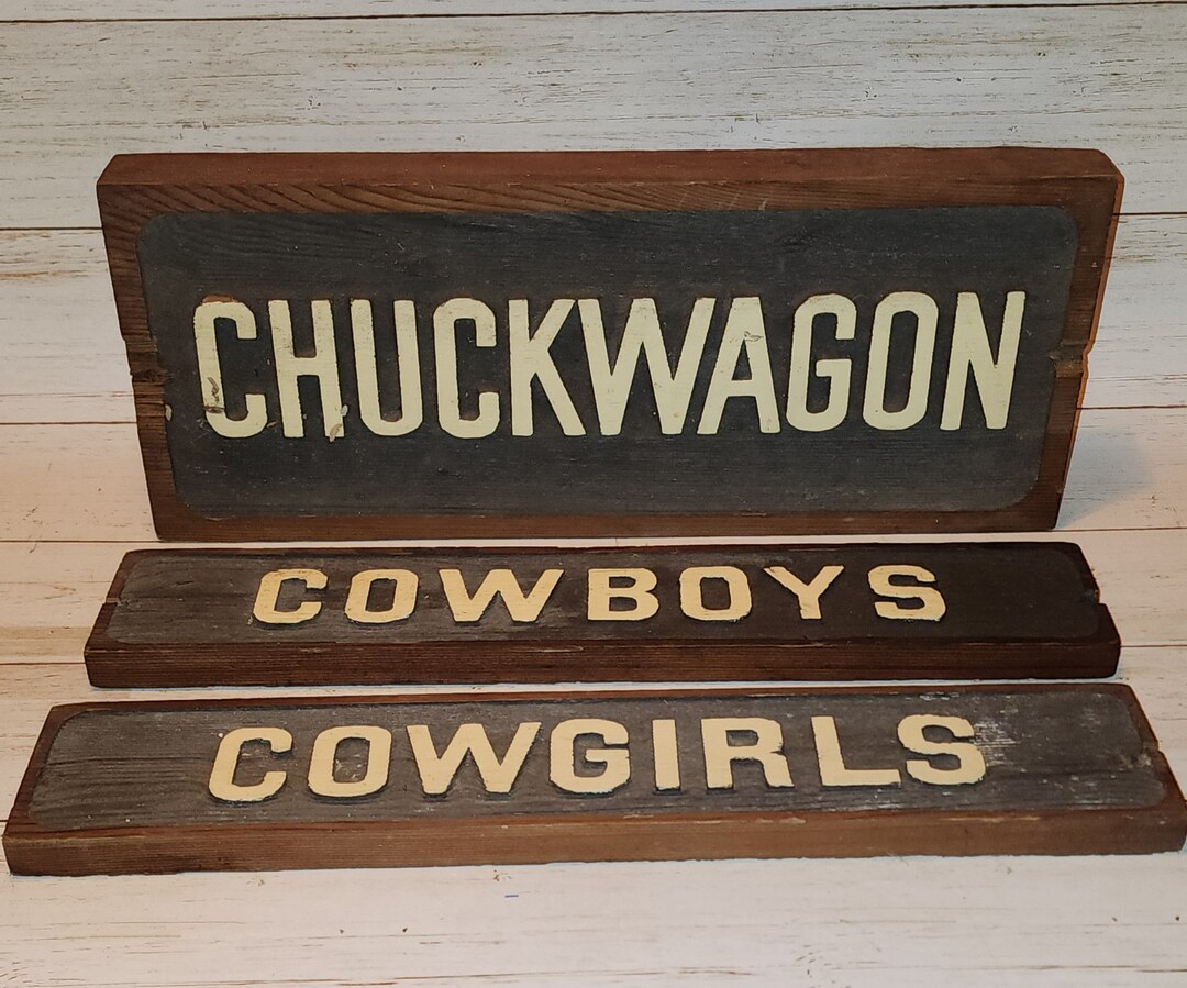 16" Cowboys COWGIRLS & Chuckwagon Wood Signs Nice Solid Carved Embossed ...