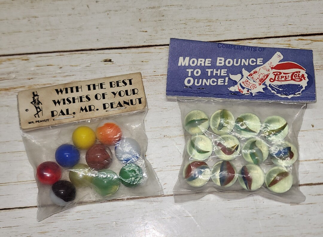 Vintage Marbles in ORIGINAL Packing Advertising for PEPSI & Mr. Peanut ...