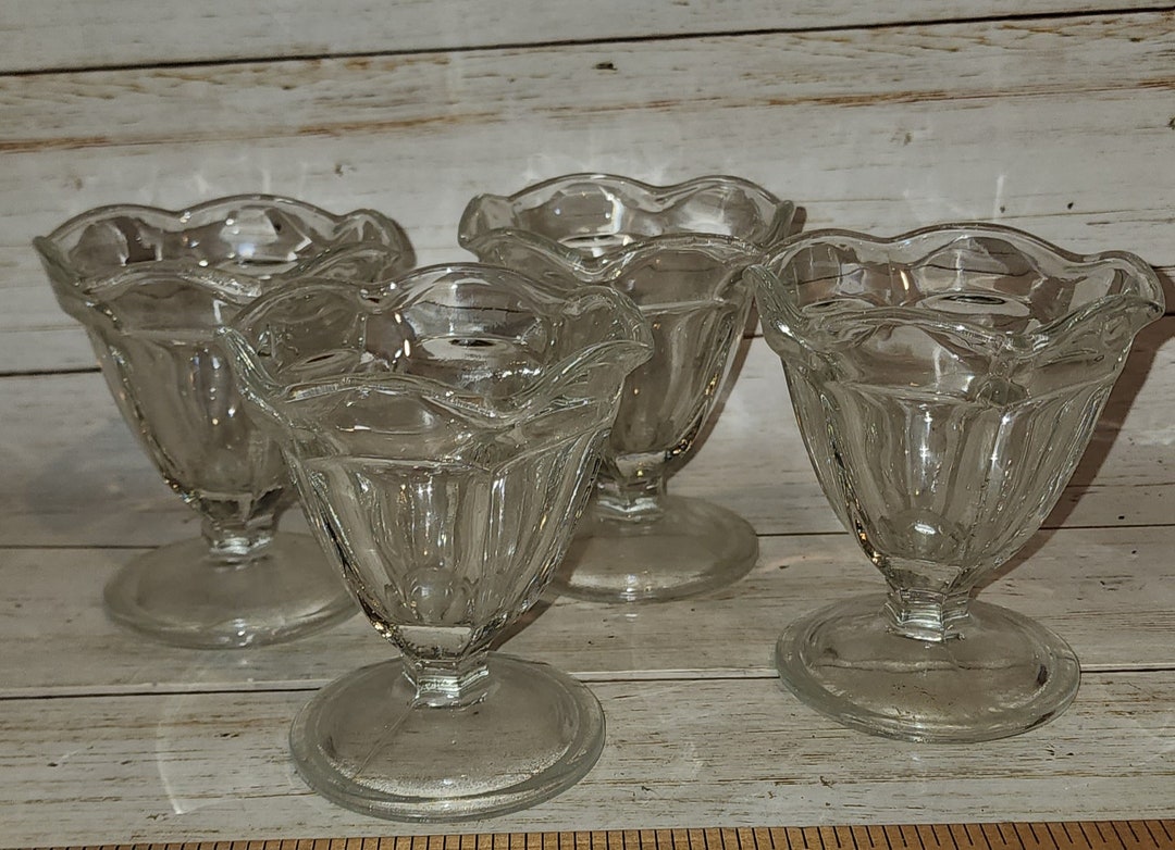 4 Vintage Heavy GLASS Sundae Dishes Quality Glass Old & Solid Fountain ...