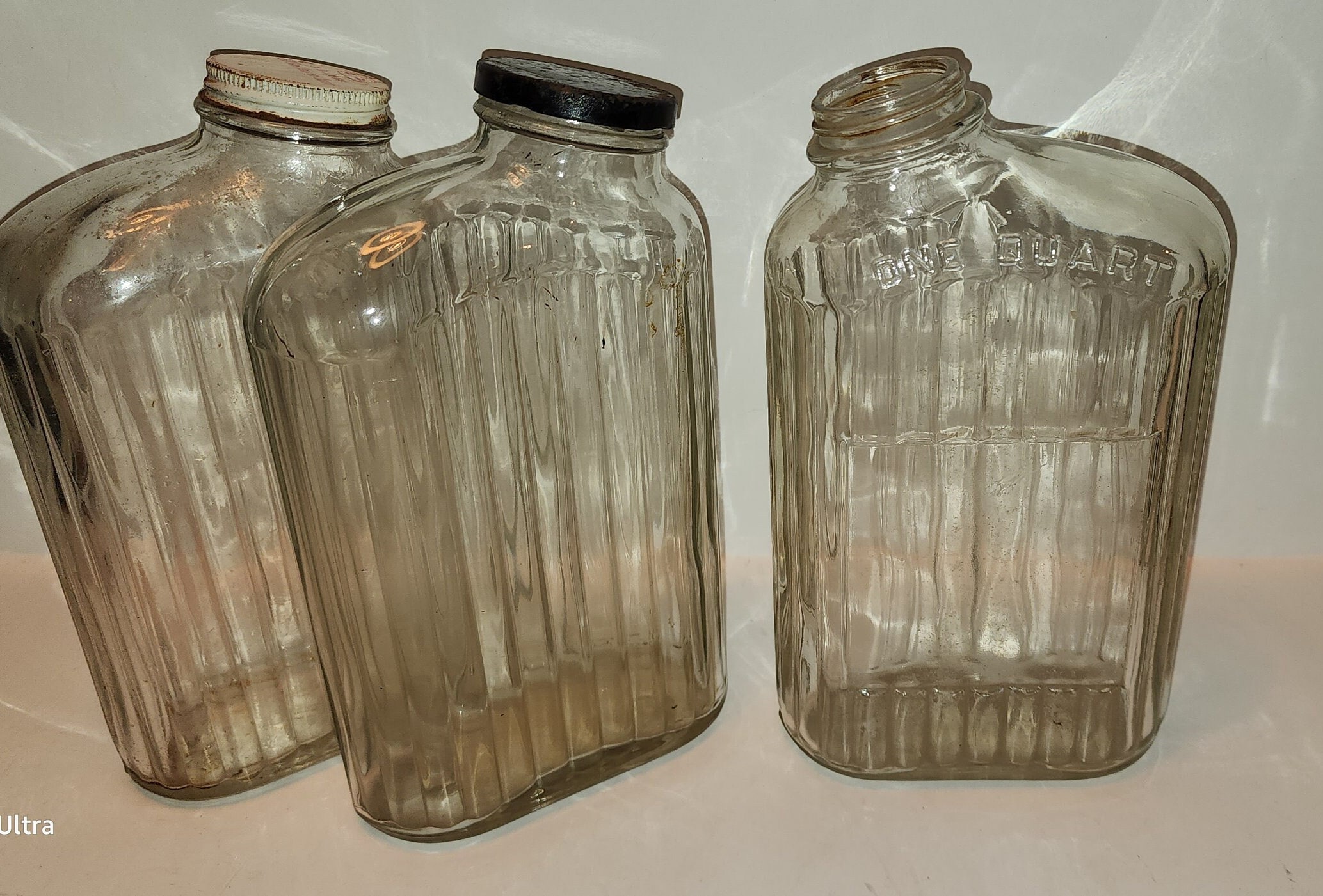 3 OLD GLASS Containers RETRO Juice Bottles From the 1950s Heavy Glass ...