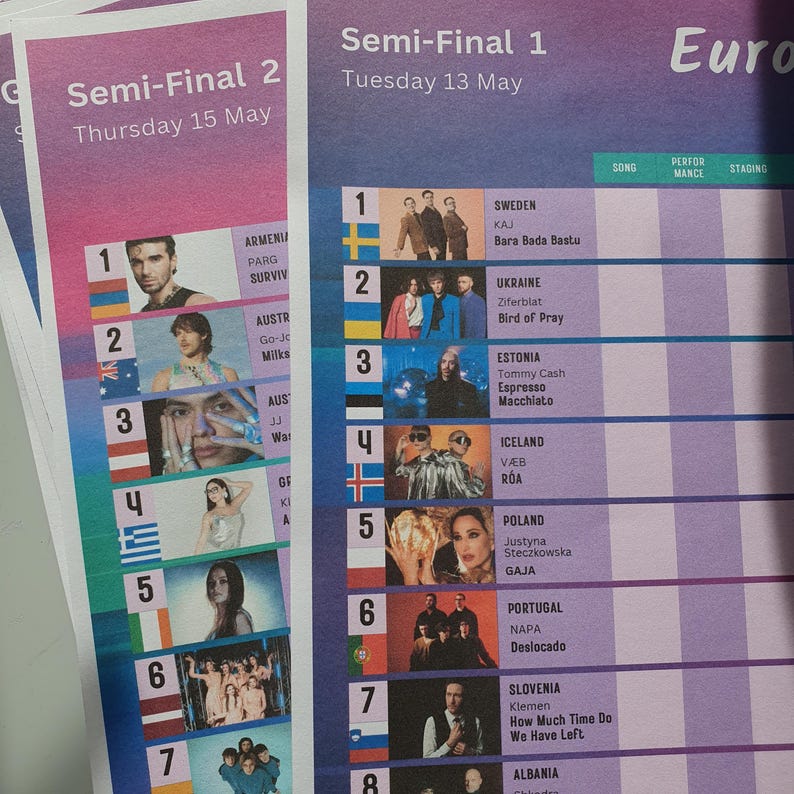 EUROVISION 2025 Printable Bingo + Scorecards With Pictures Semi-finals ...