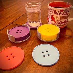 Adorable Button Coaster Set With Holder. Set of Four Button Drink ...