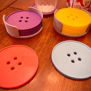 Adorable Button Coaster Set With Holder. Set of Four Button Drink ...