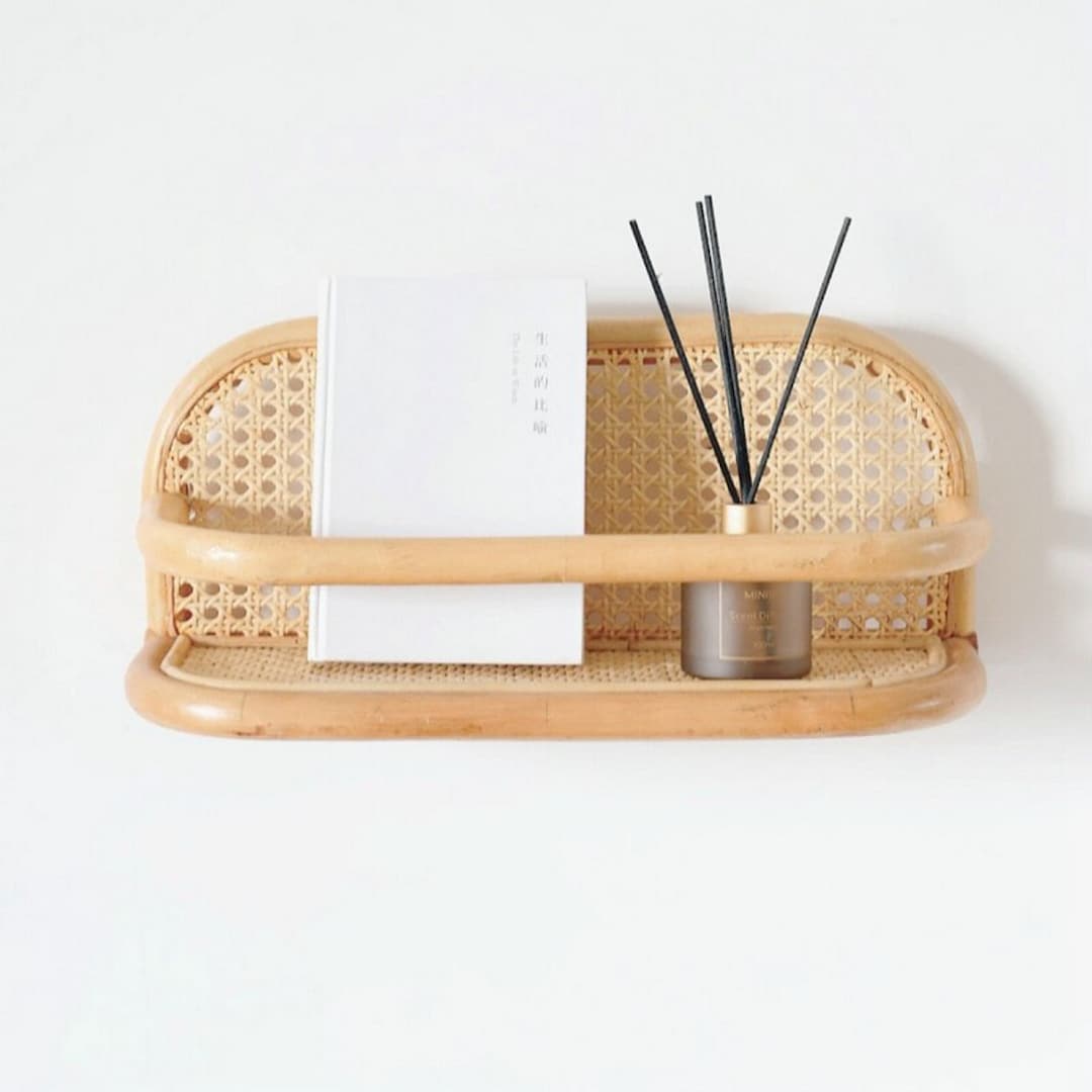 Rattan Wall Mounted Entryway Organizer Wood Book Shelf Rack Hanging ...