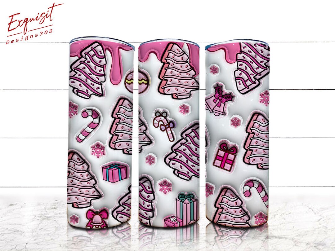 3D Pink Christmas Tree Cakes Tumbler Wrap (digital Download) - Etsy