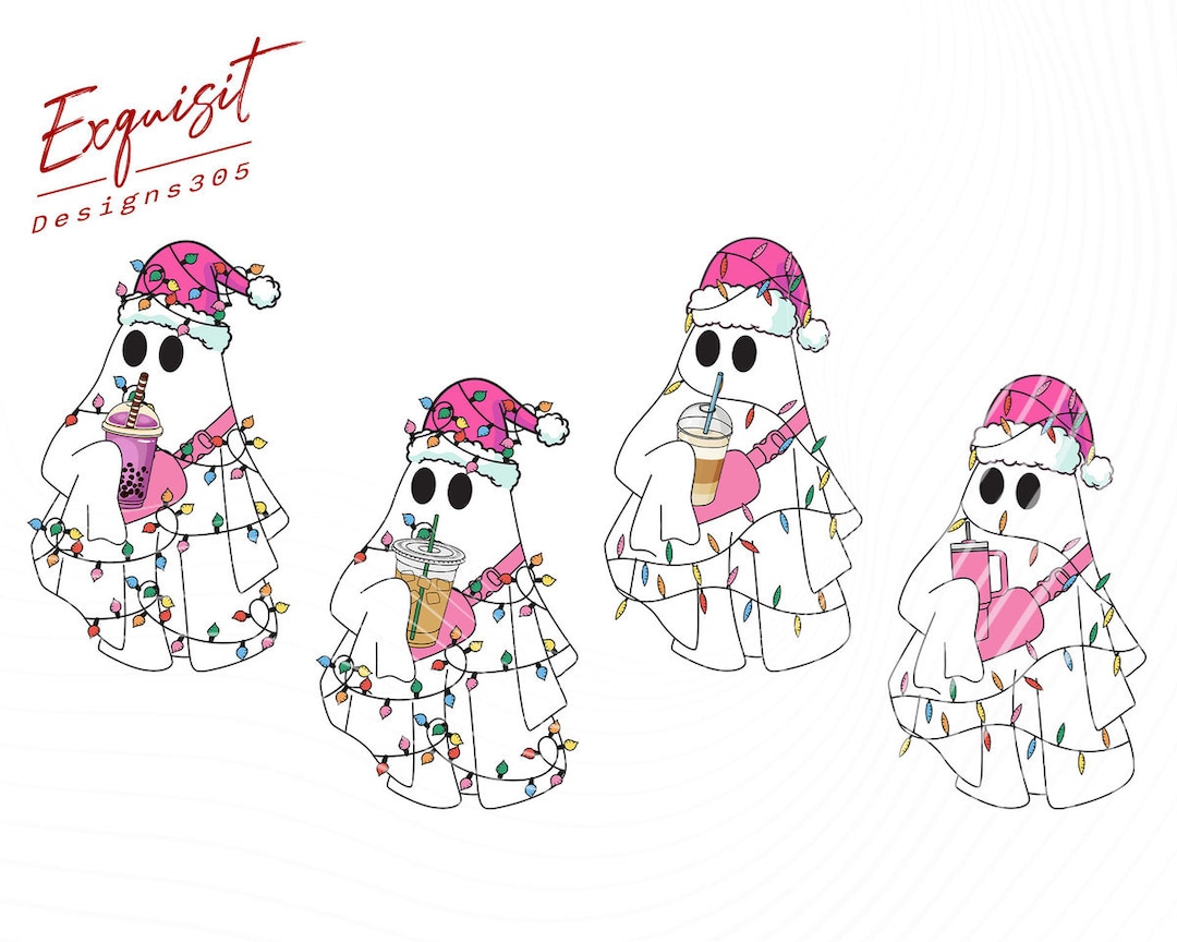 Pink Boo-jee Png, Christmas Boo-jee Png, Ghost Drinking Coffee Png ...
