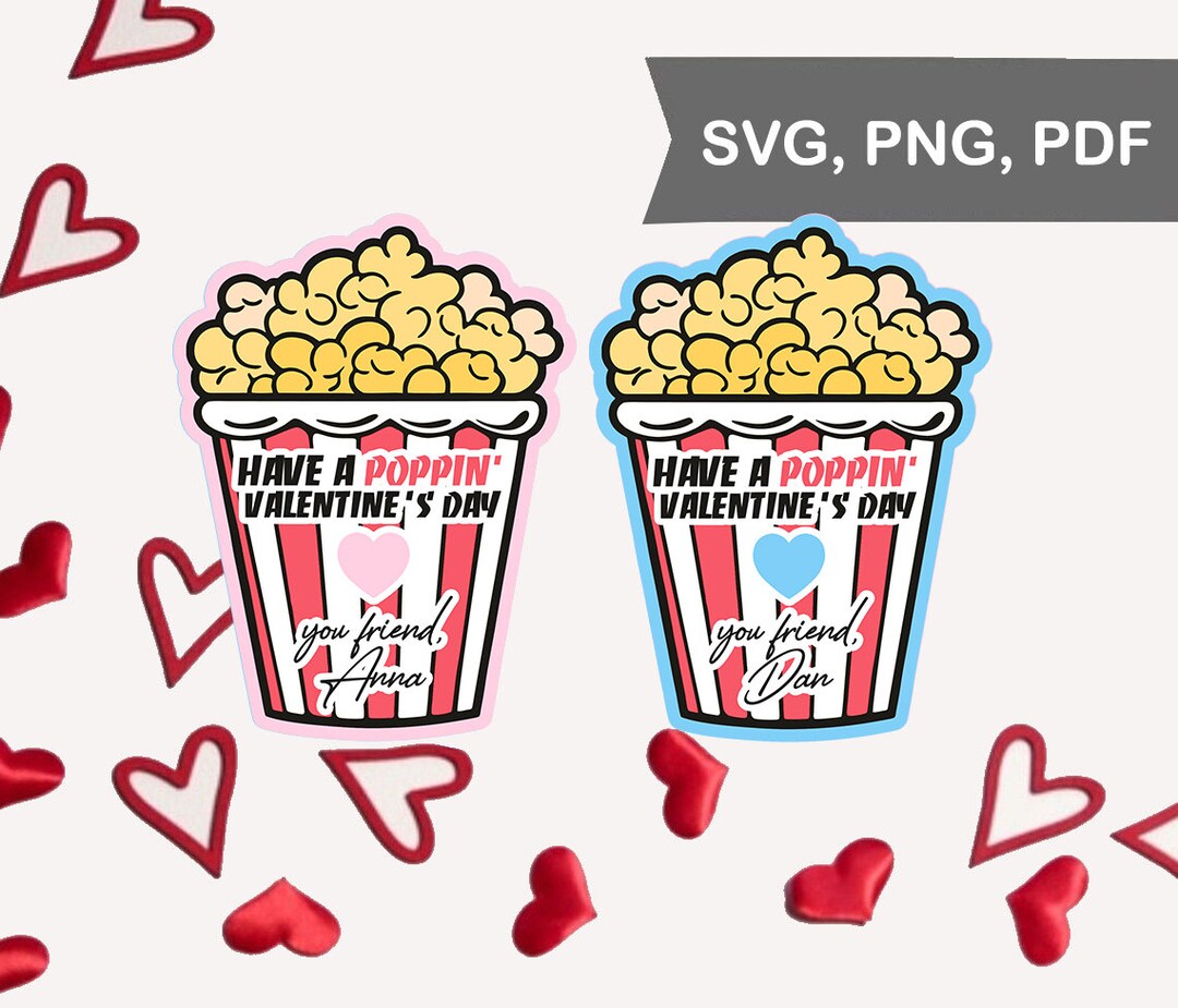 Valentine Popcorn Stickers for Kids School Exchange SVG, Poppin ...