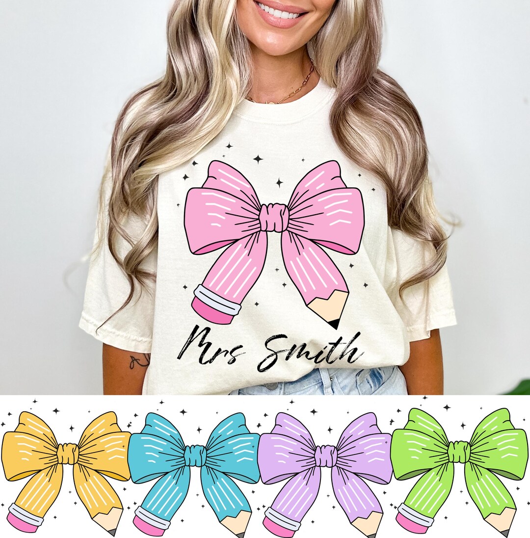 Retro Teacher Pencil Bow PNG: Back to School Sublimation Design ...