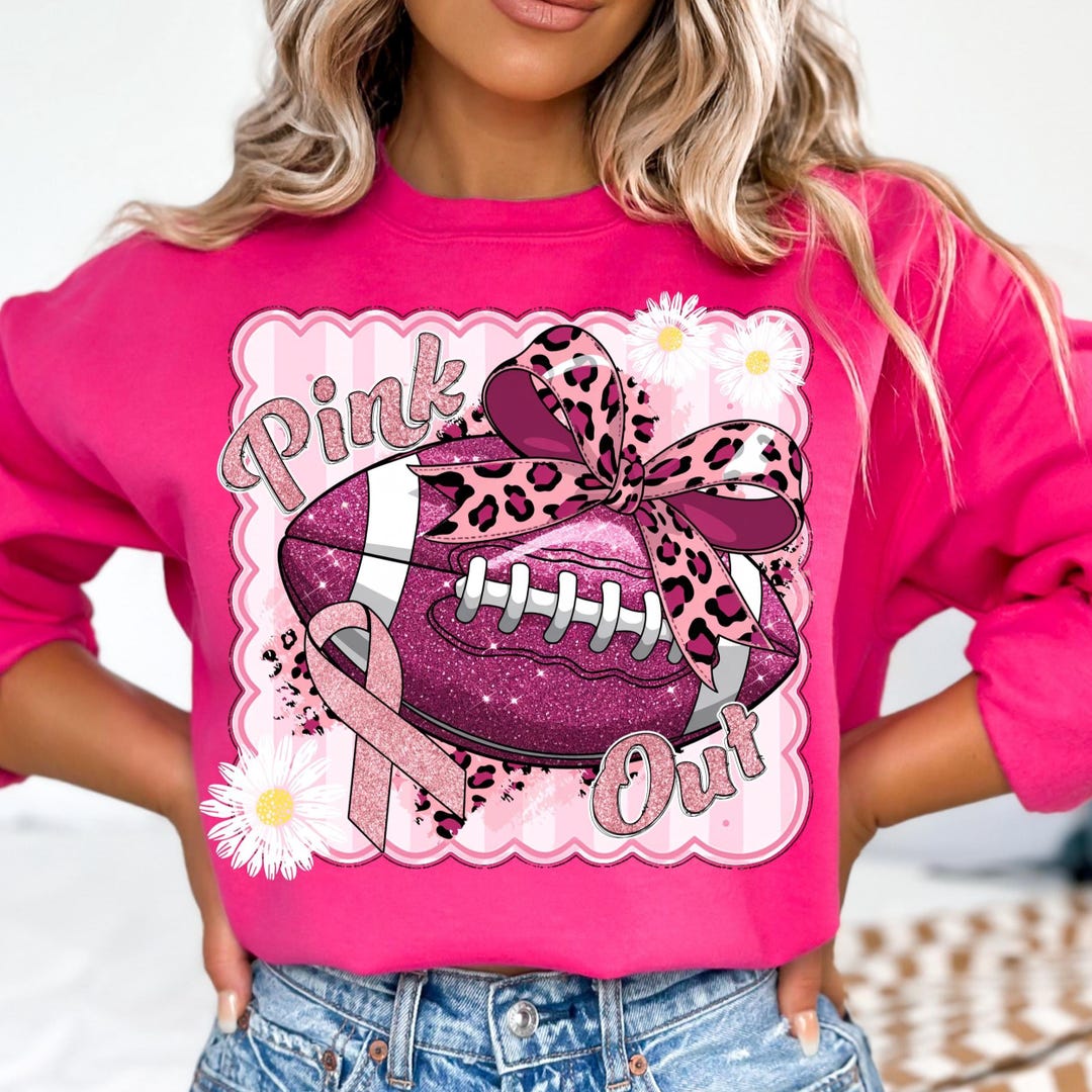 Pink Out Football Bow Shirt Design: Breast Cancer Awareness (PNG ...