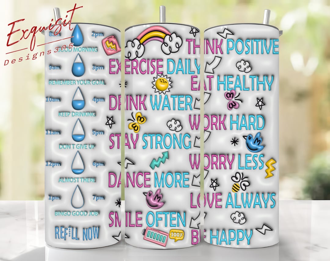 3D Inflated Puffy,20oz Skinny Tumbler Wrap ,health Exercise Gym ...