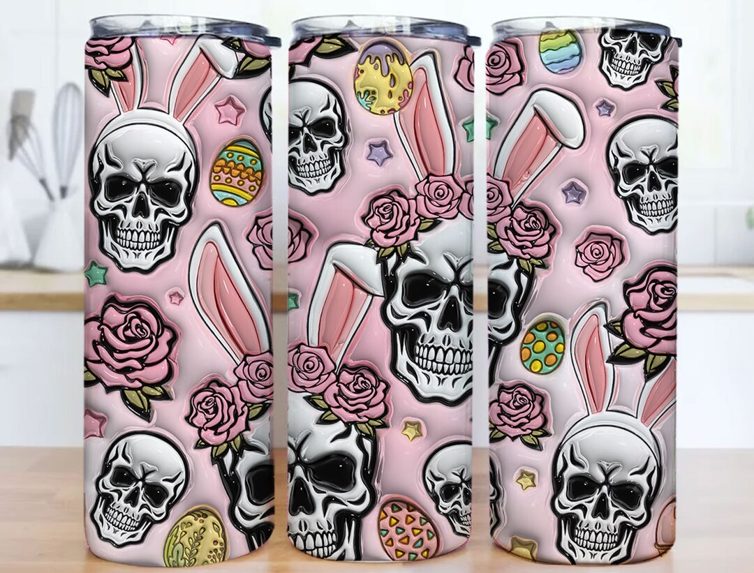 3D Inflated Easter Skull Tumbler Wrap, Digital Download, Floral Skull ...
