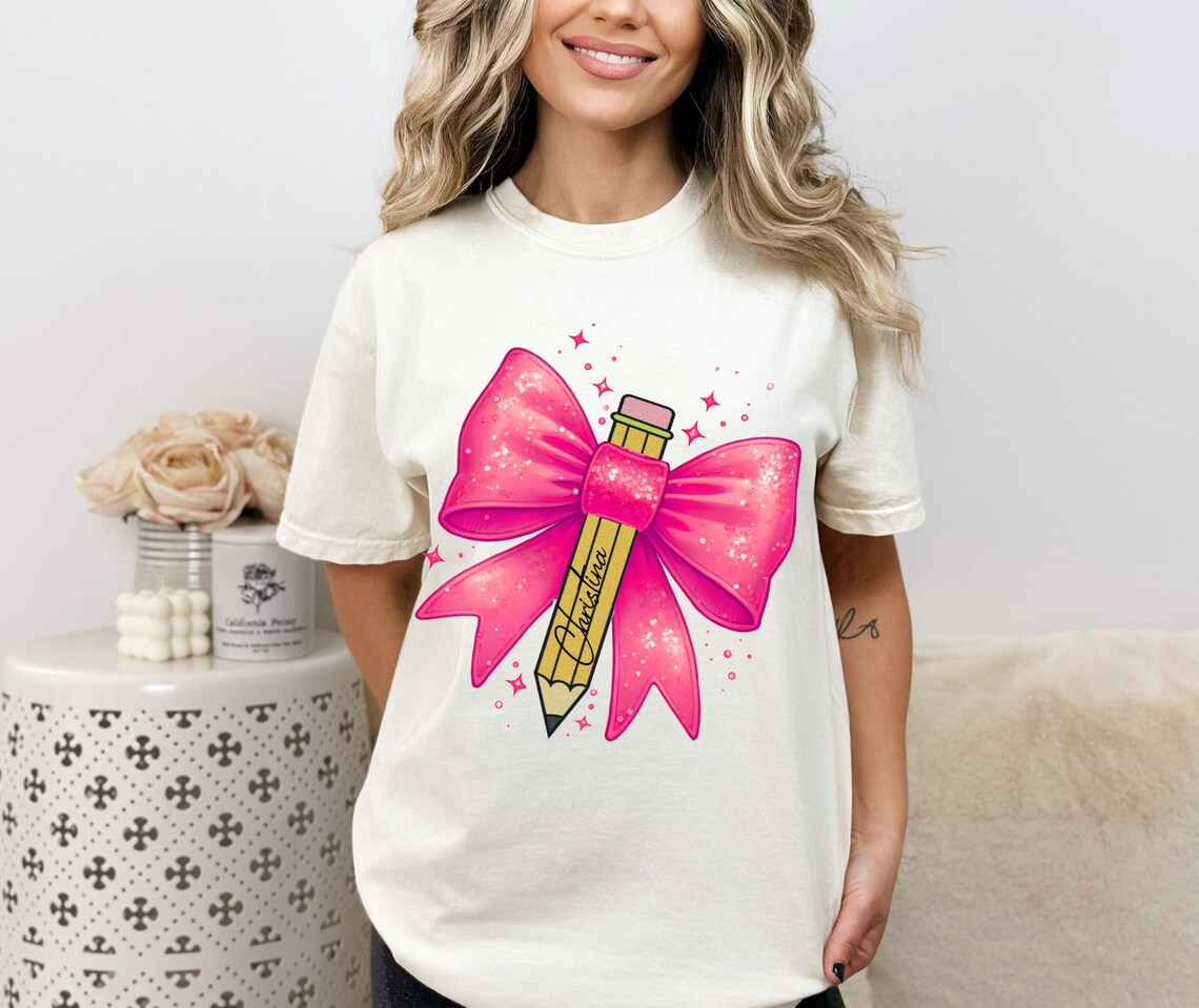 Pencil Bow Teacher Name Design: Back to School PNG (digital Download ...