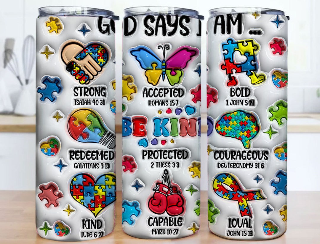 Autism Tumbler Wrap: God Says I Am, Retro Puzzle Design (PNG Digital ...