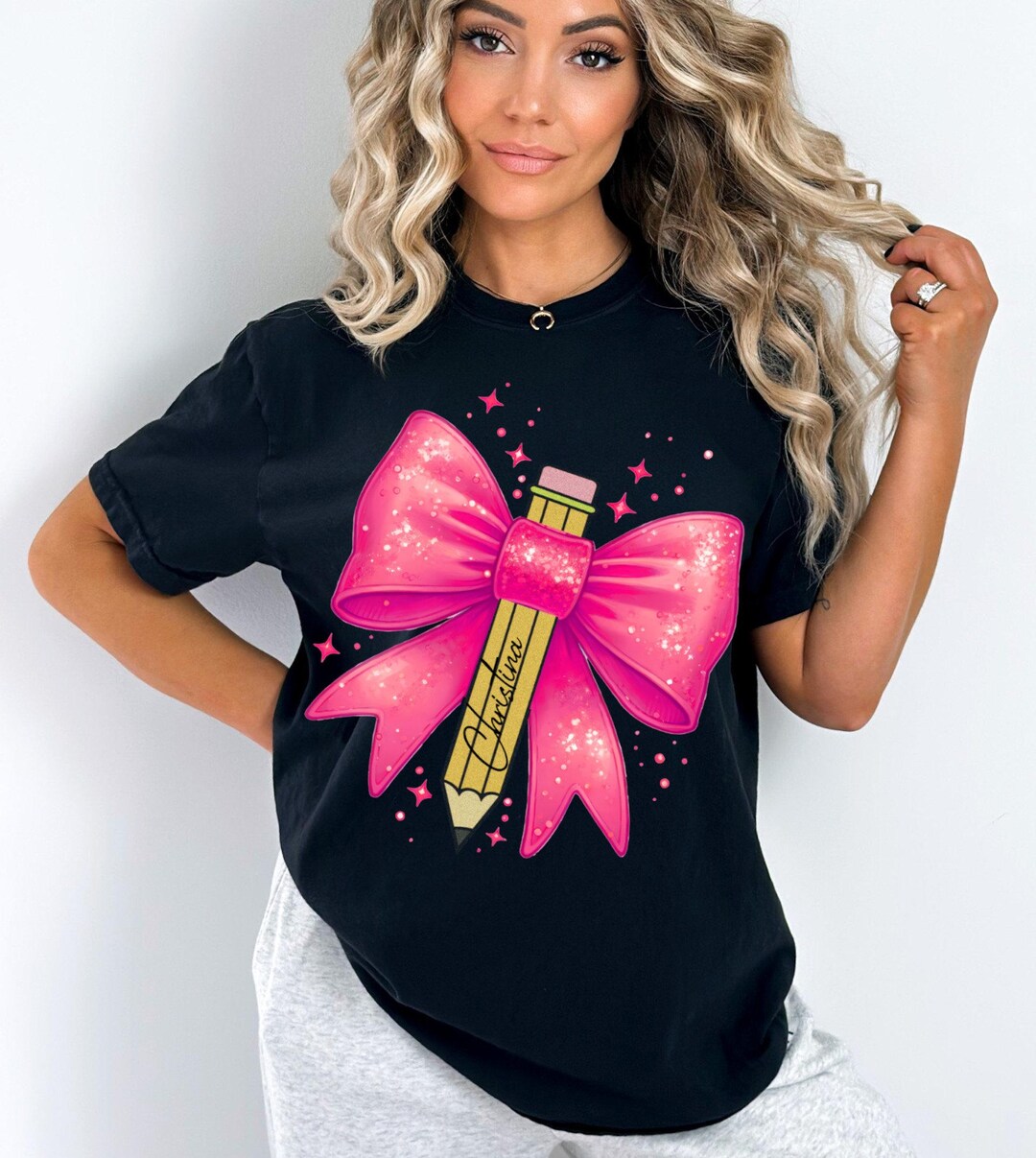 Pencil Bow Teacher Name Design: Back to School PNG (digital Download ...