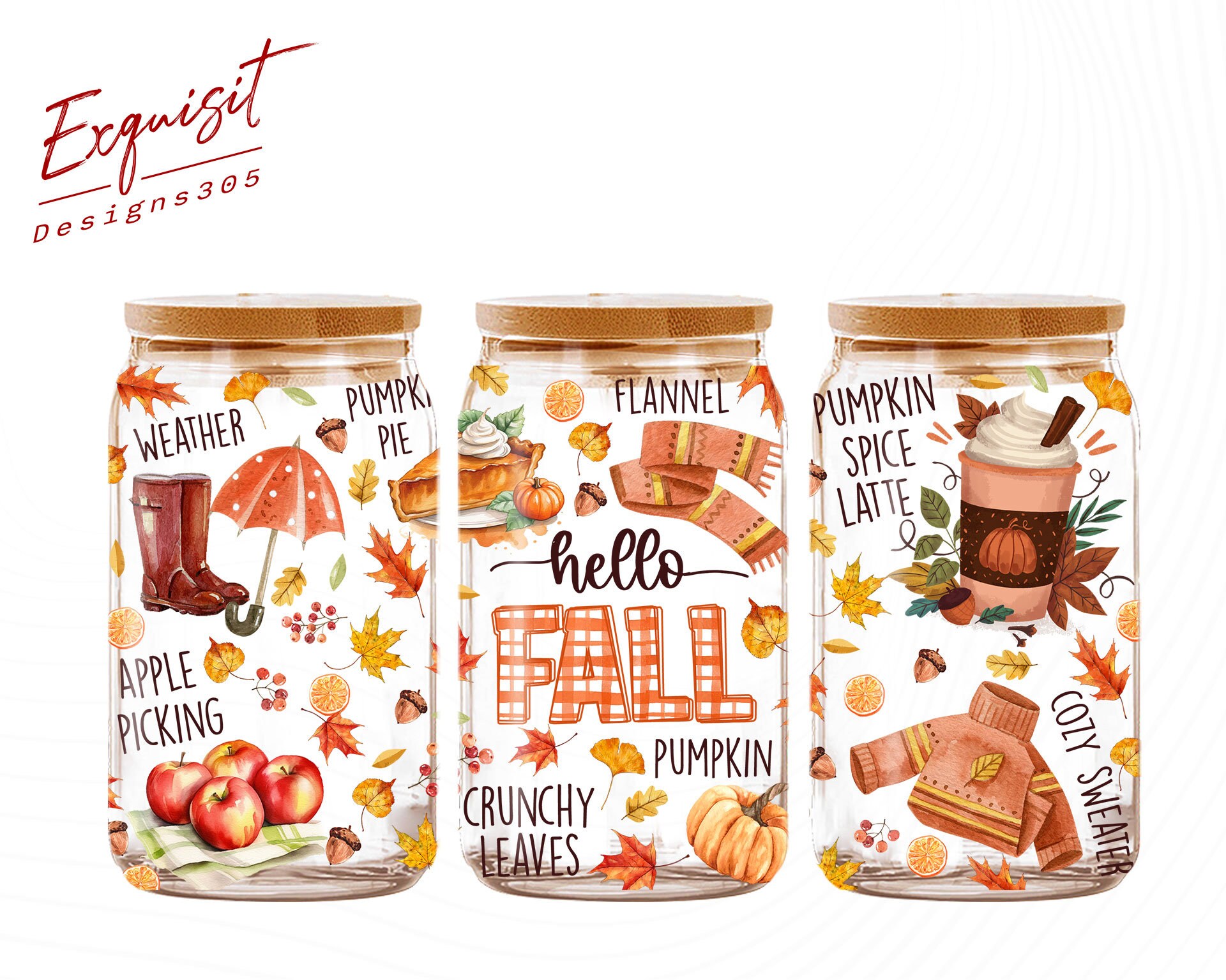 Hello Fall Libbey Glass Can Png Fall Flower Glass Cup Autumn - Etsy