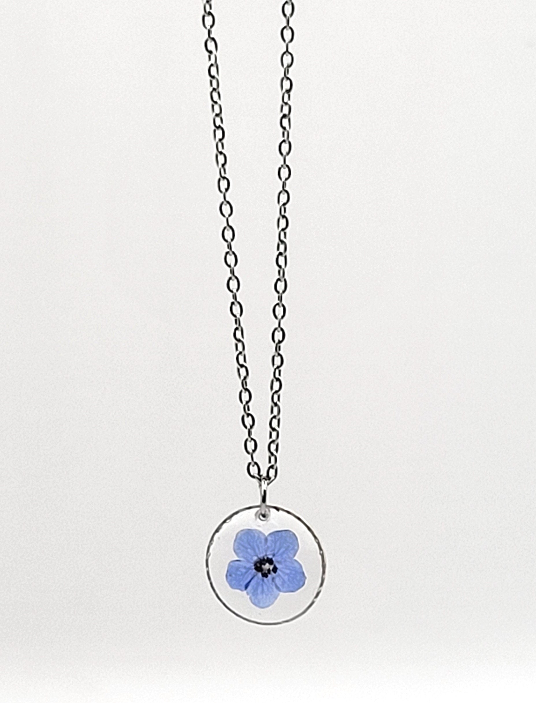 Blue Forget-me-not Flower Necklace Forget-me-not Preserved in Clear ...