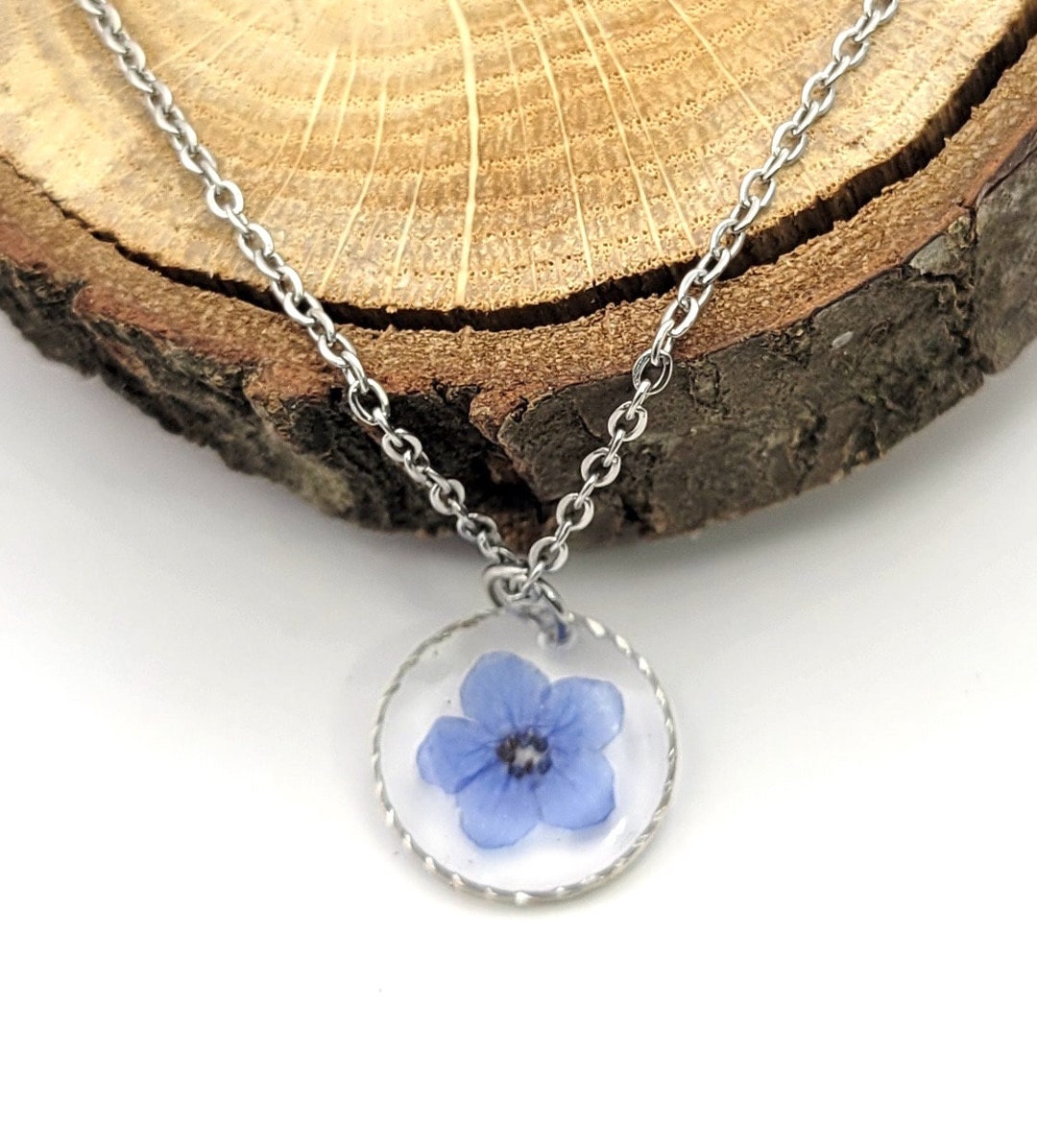 Blue Forget-me-not Flower Necklace Forget-me-not Preserved in Clear ...