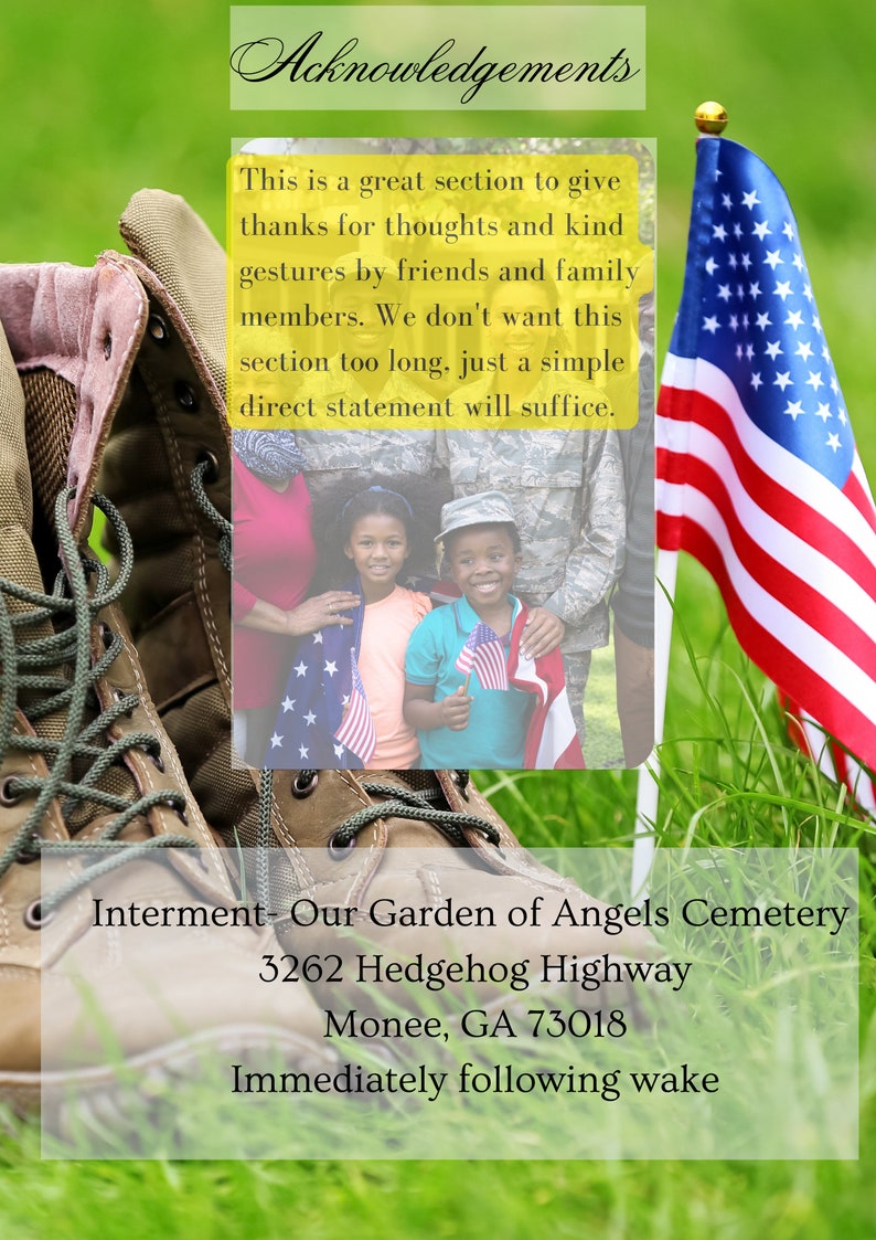 Obituary Template for Men and Women Veteran Focused Military Funeral ...