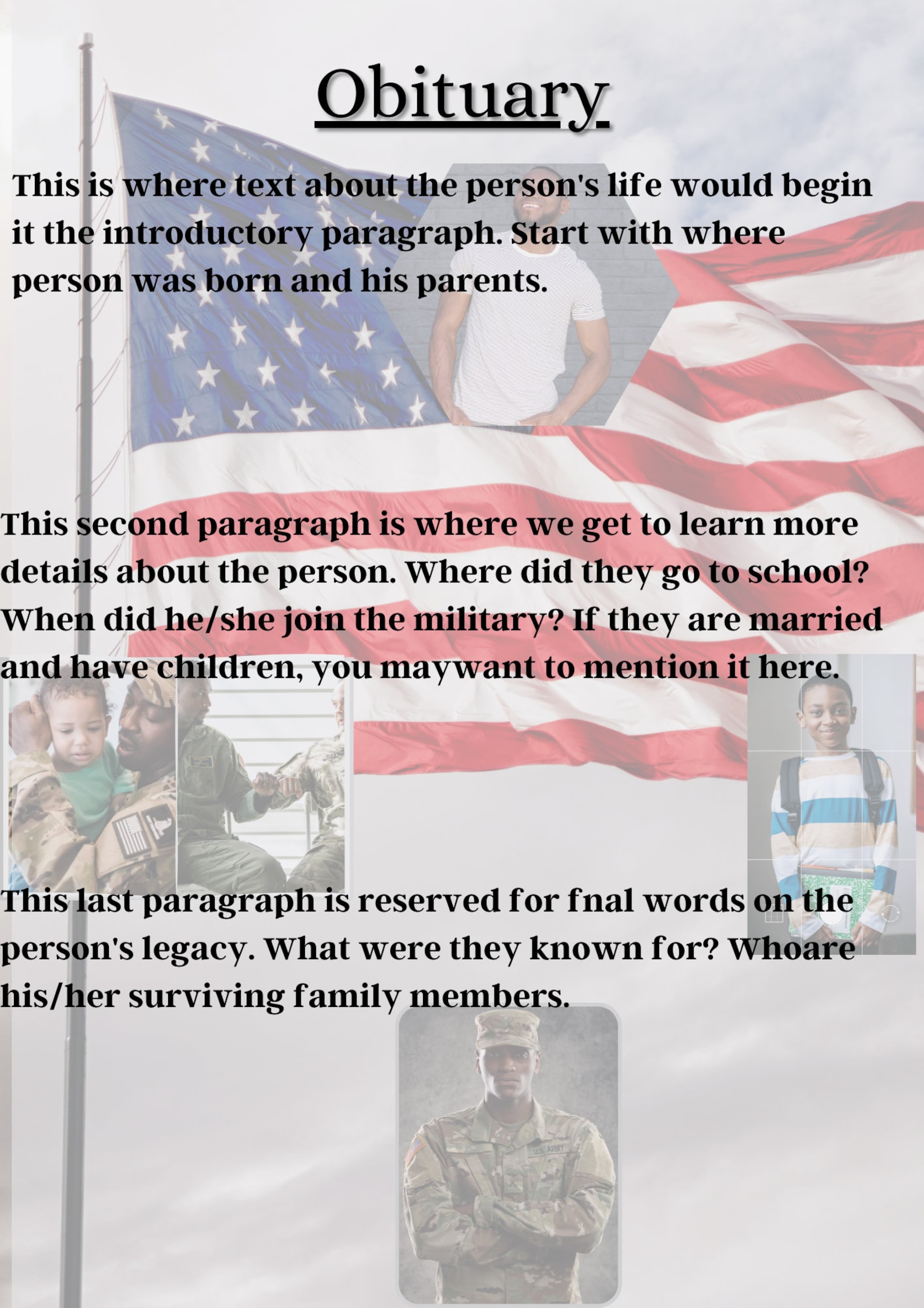 Obituary Template for Men and Women Veteran Focused Military Funeral ...
