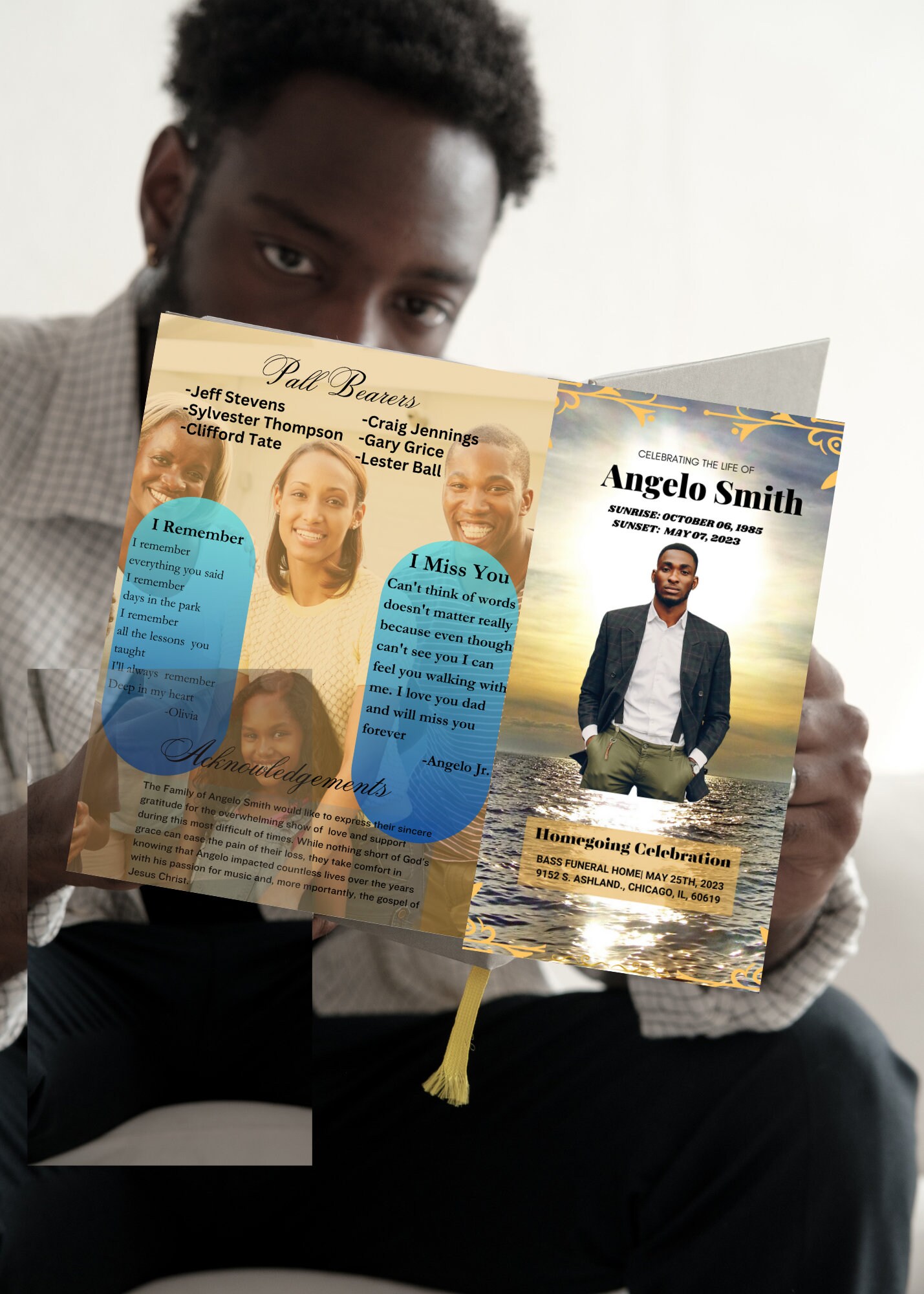 Obituary Template for Men Blue Canva Funeral Program - Etsy
