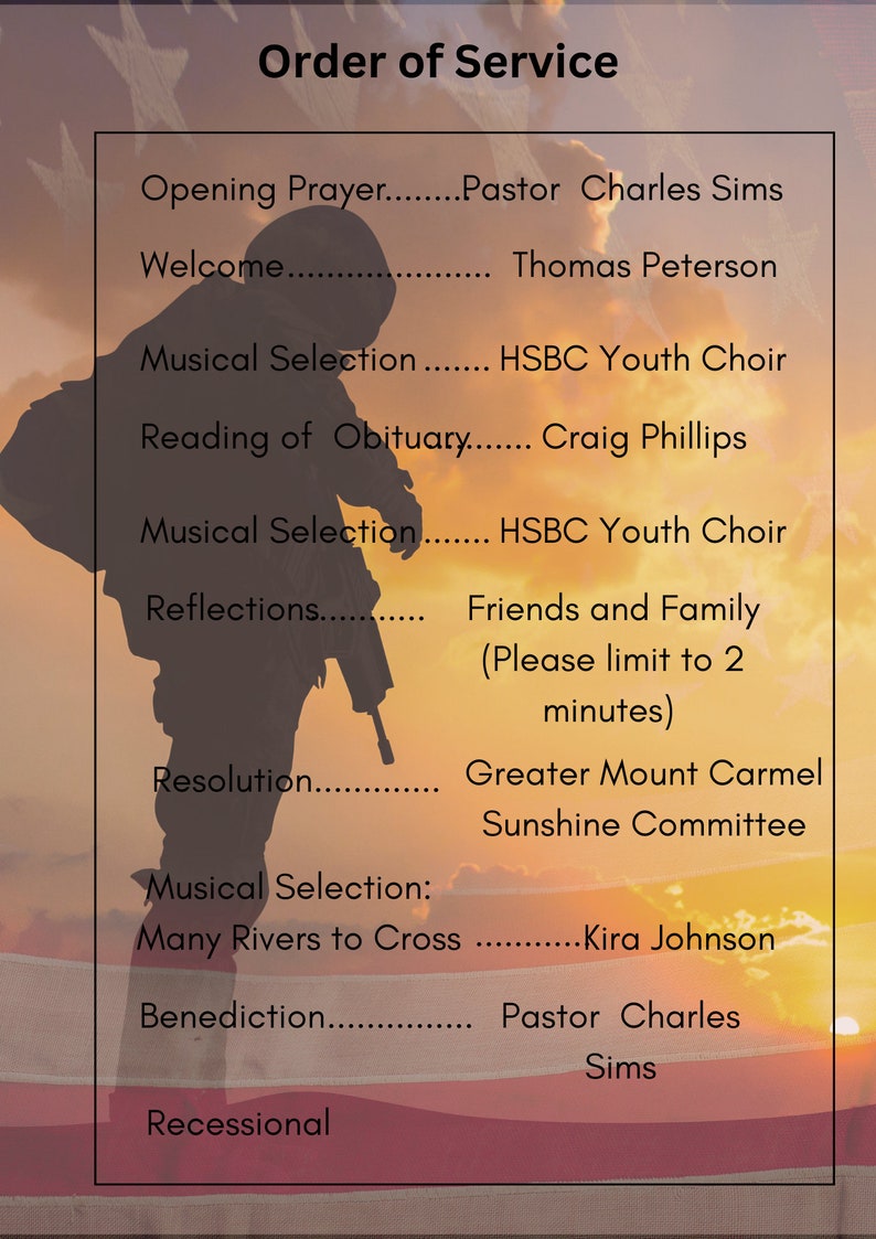 Obituary Template for Men and Women Veteran Focused Military Funeral ...
