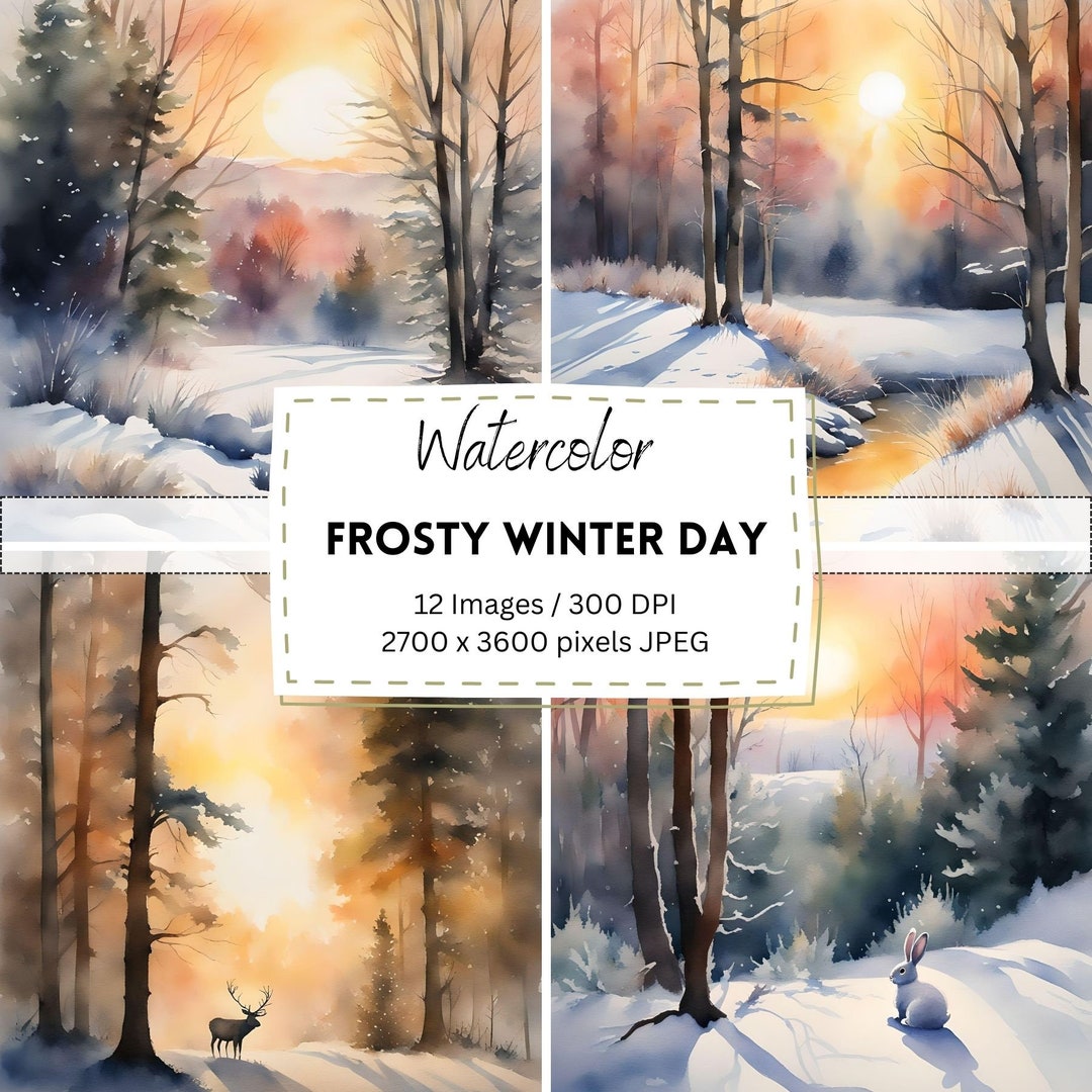 12 Printable Winter Woodland Sunrise Portrait Digital Paper / Printable ...