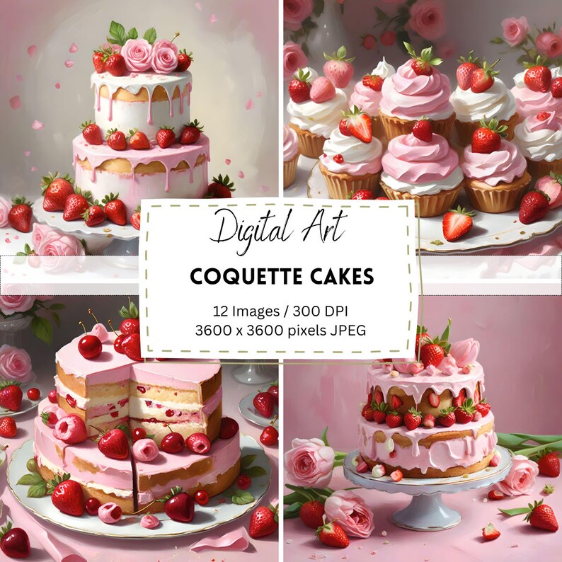 12 Coquette-inspired Cakes Digital Art Download / Digital Paper ...
