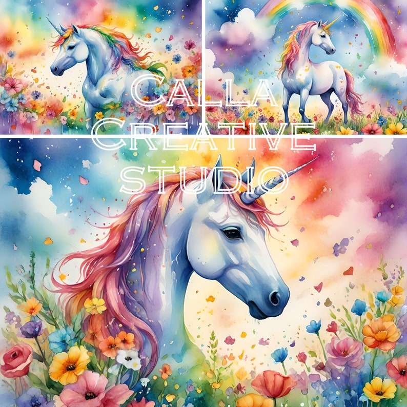 12 Watercolor Rainbow Unicorn Digital Download / Digital Paper ...