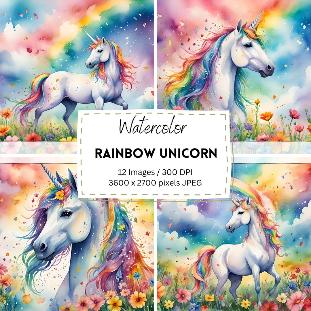 12 Watercolor Rainbow Unicorn Digital Download / Digital Paper ...