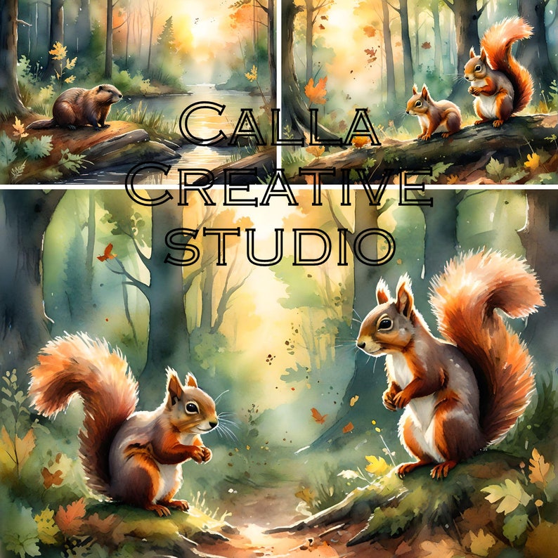 12 Watercolor Woodland Animals Digital Download / Digital Paper / Printable / Instant Download ...