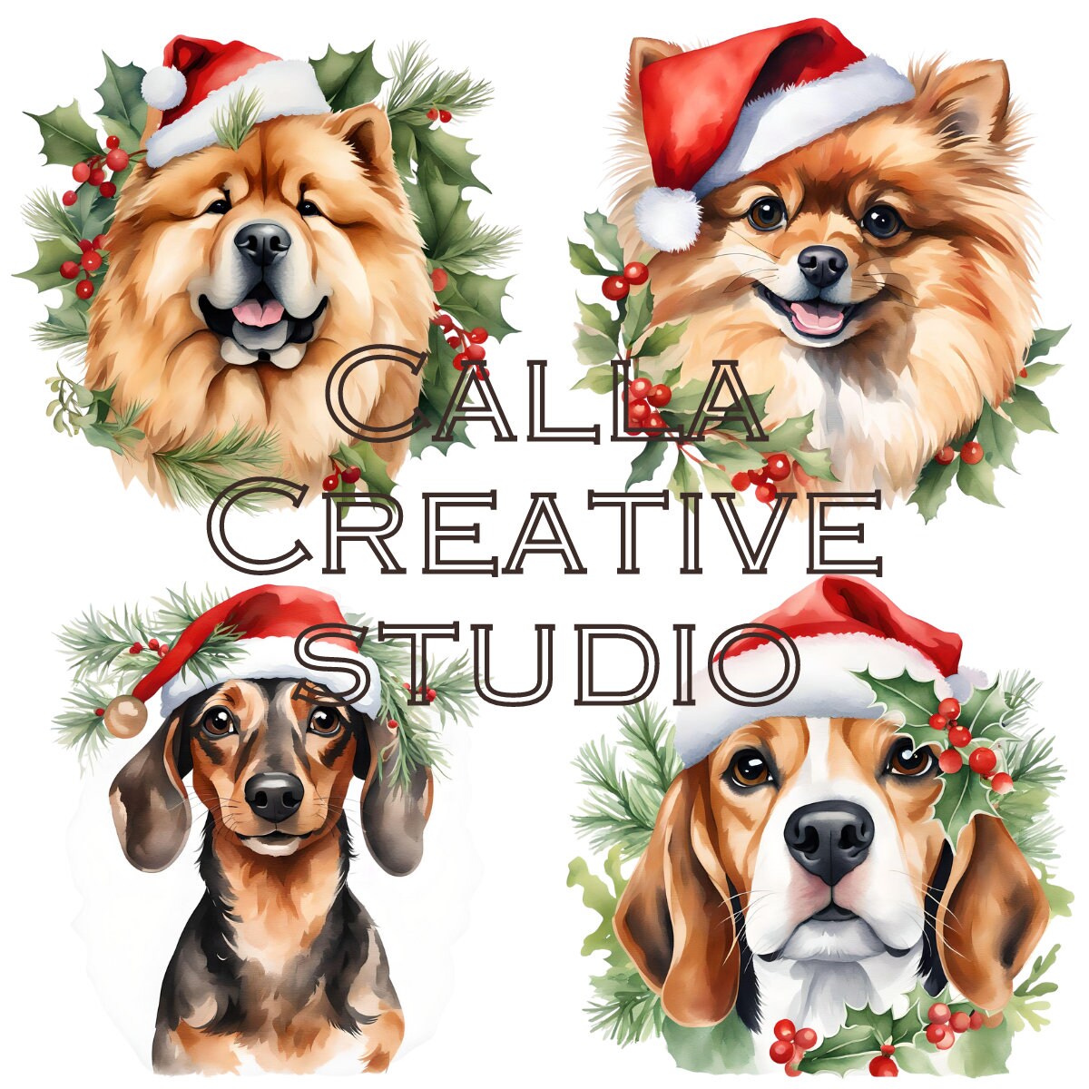 20 Christmas Santa Dogs Clipart Digital Download / Digital Paper ...