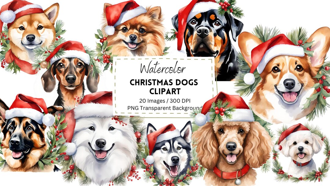 20 Christmas Santa Dogs Clipart Digital Download / Digital Paper ...