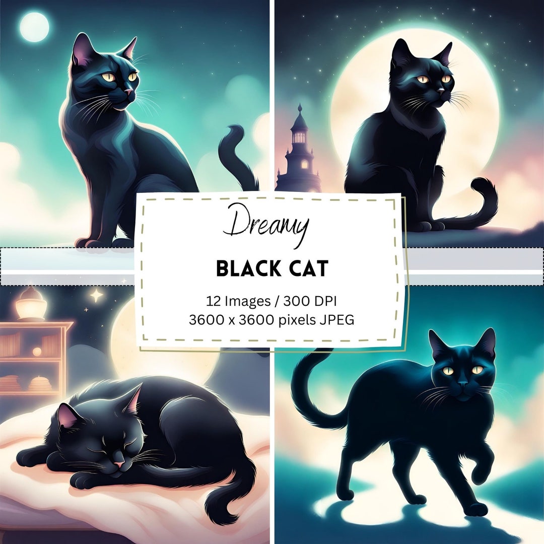 12 Dreamy Black Cat Printable Digital Download / Digital Paper ...