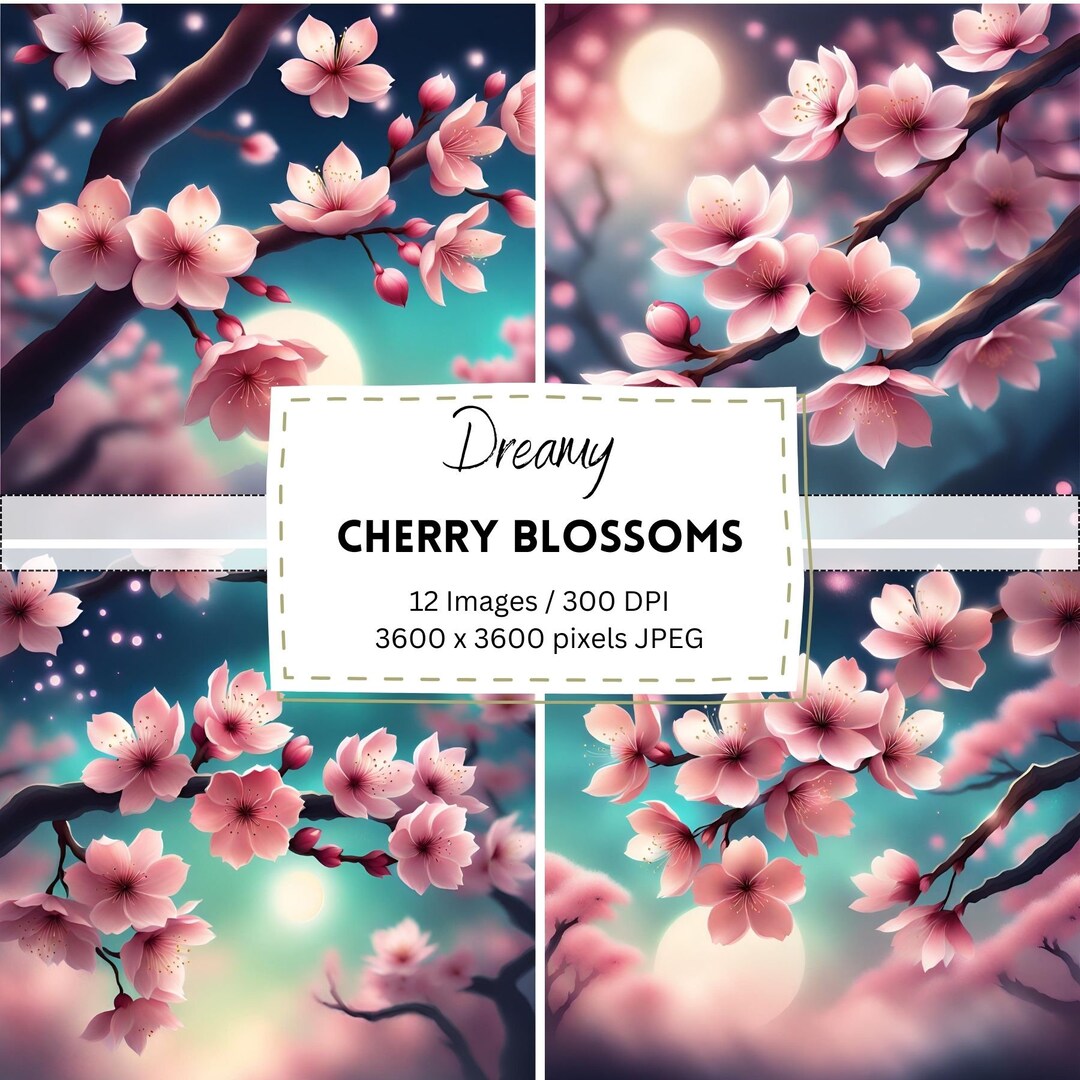 12 Dreamy Sakura Cherry Blossoms Art Digital Download / Digital Paper ...