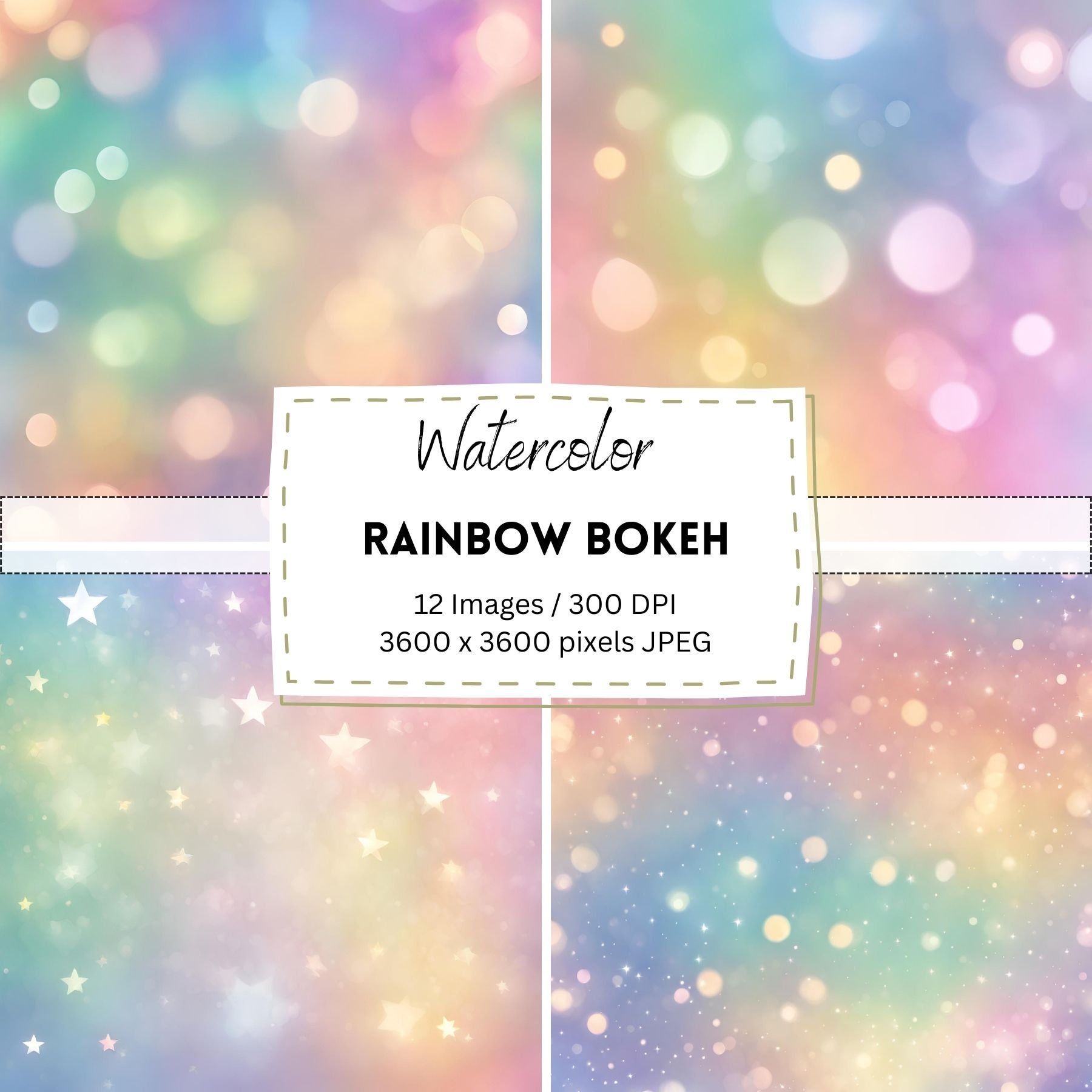 12 Watercolor Pastel Rainbow Bokeh Digital Download / Digital Paper ...