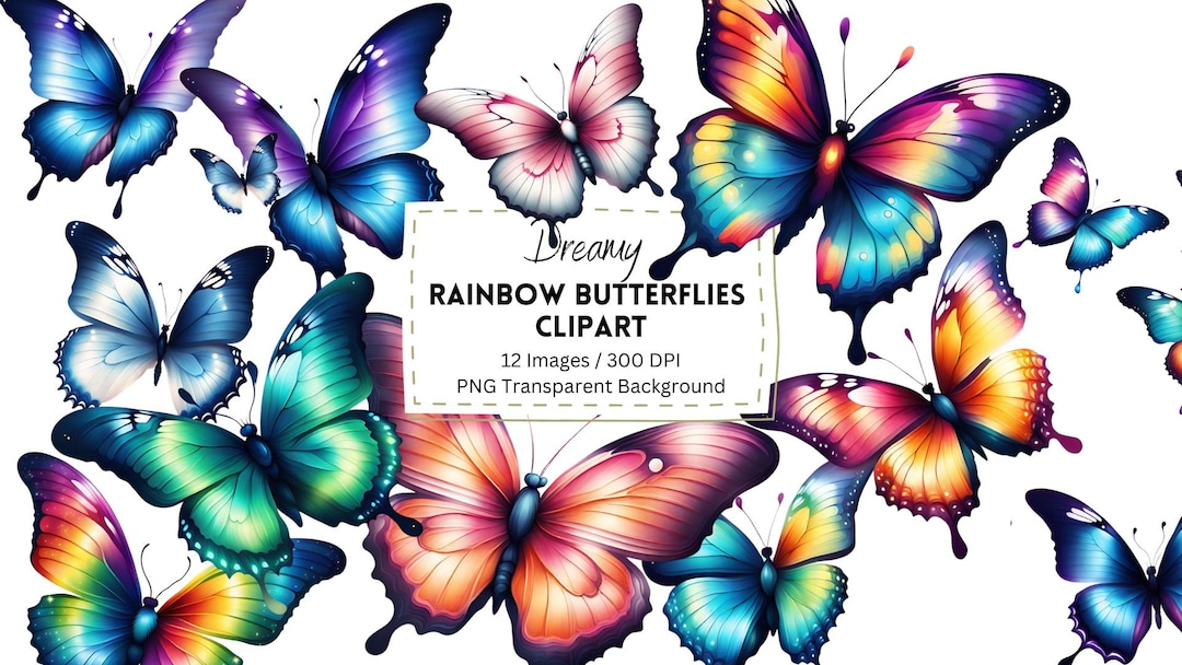12 Rainbow Butterflies Clipart Digital Download / Digital Paper ...