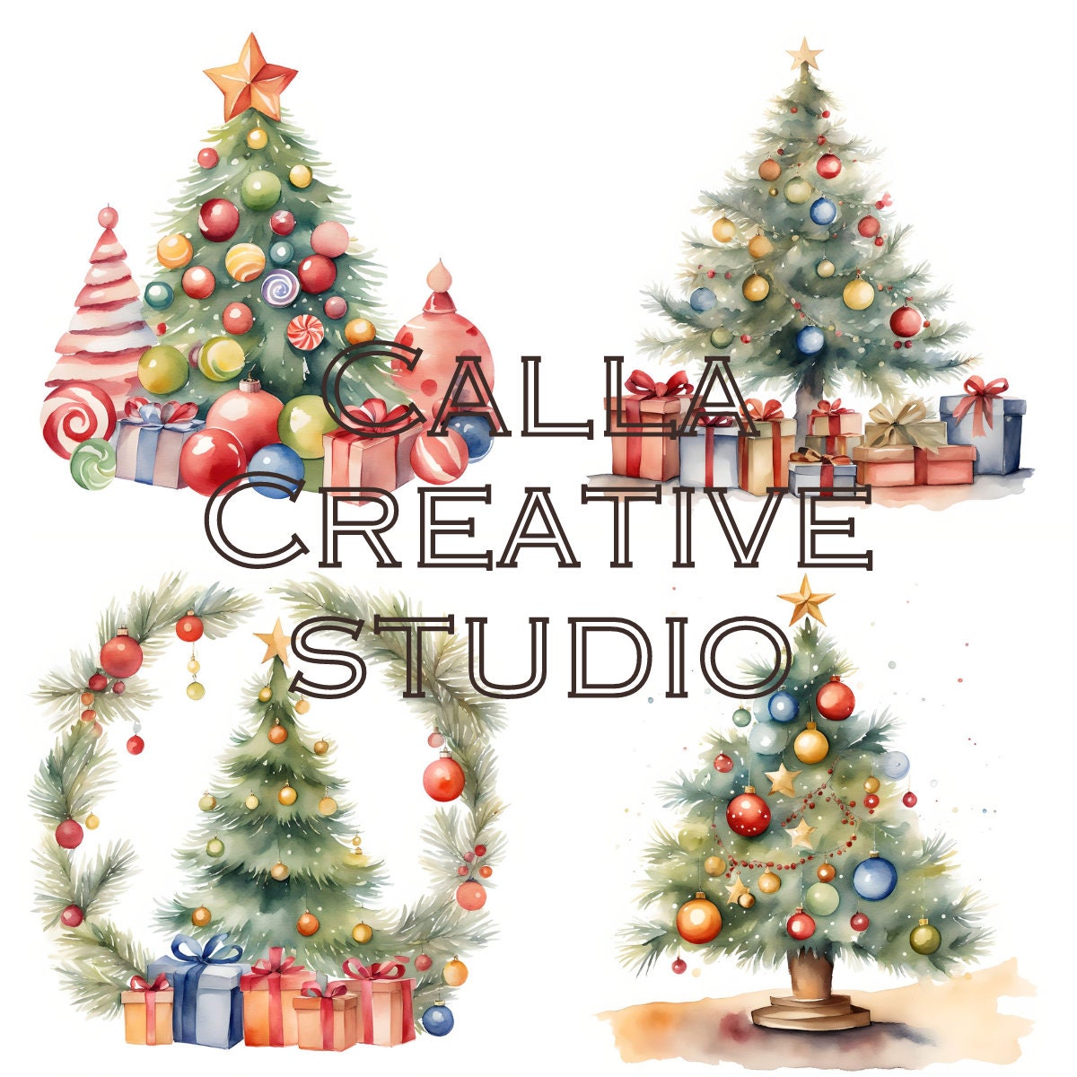 16 Christmas Tree Clipart Digital Download / Digital Paper / Printable ...