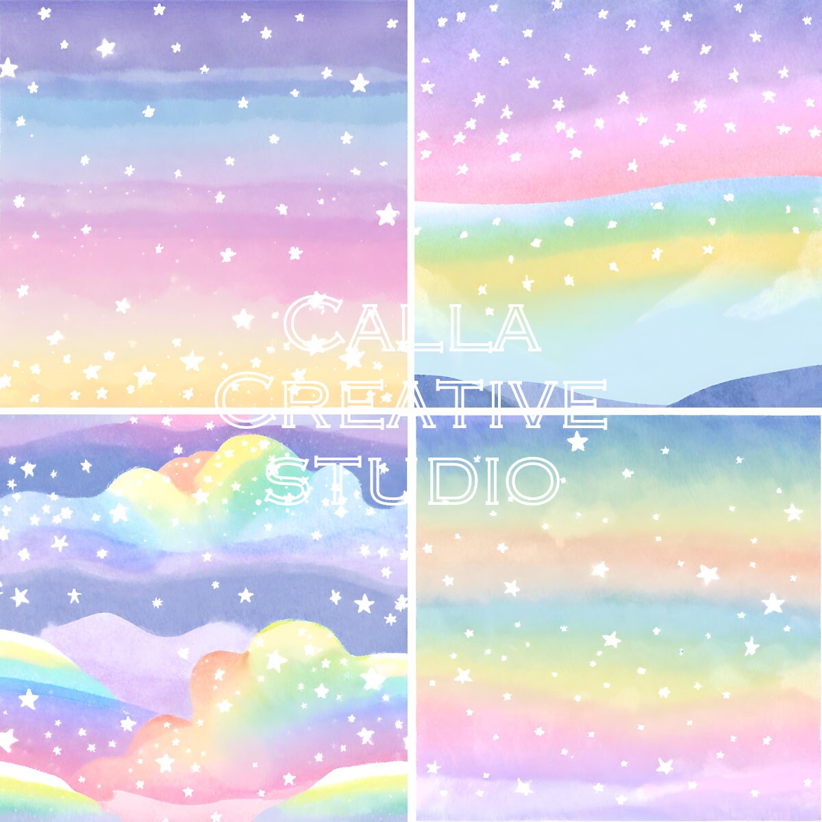 12 Watercolor Pastel Rainbow Skies Digital Download / Digital Paper ...