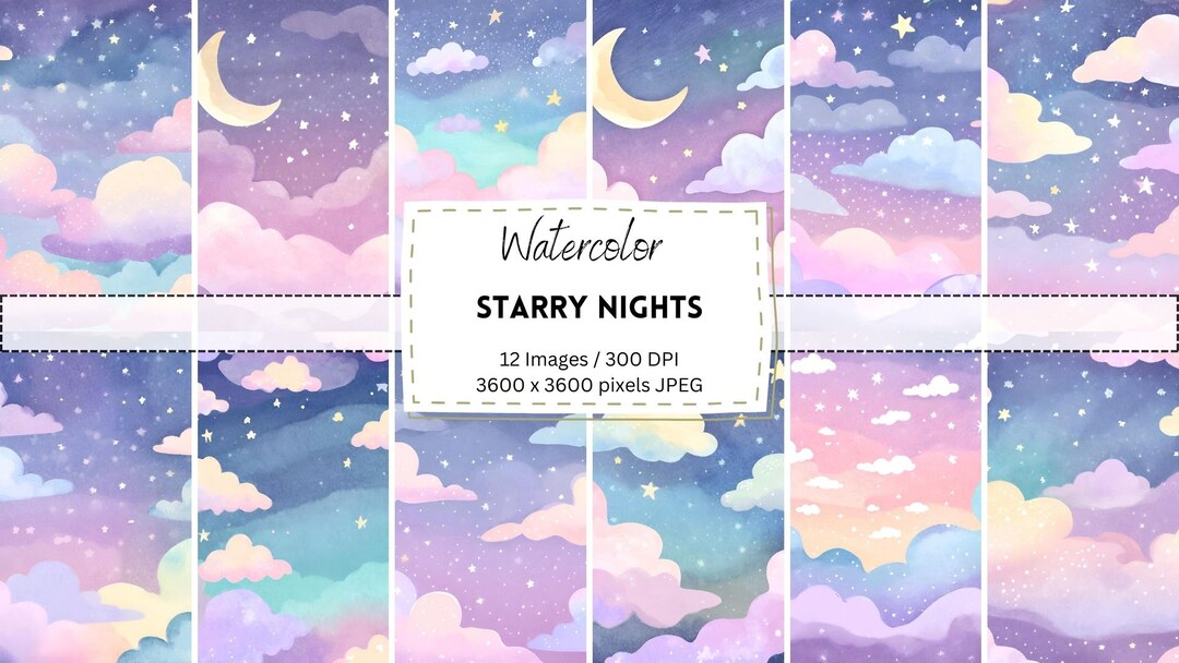 12 Watercolor Starry Night Skies Digital Download / Digital Paper ...