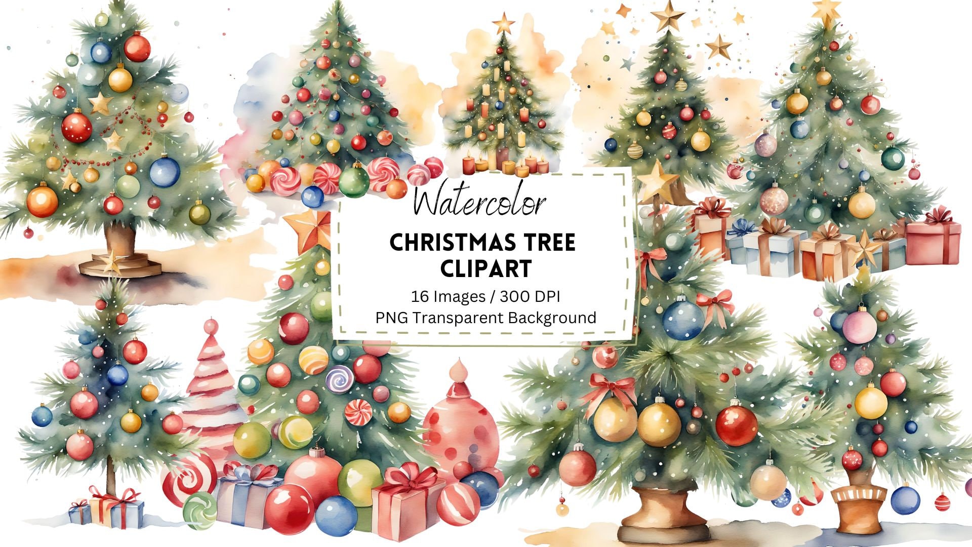16 Christmas Tree Clipart Digital Download / Digital Paper / Printable ...