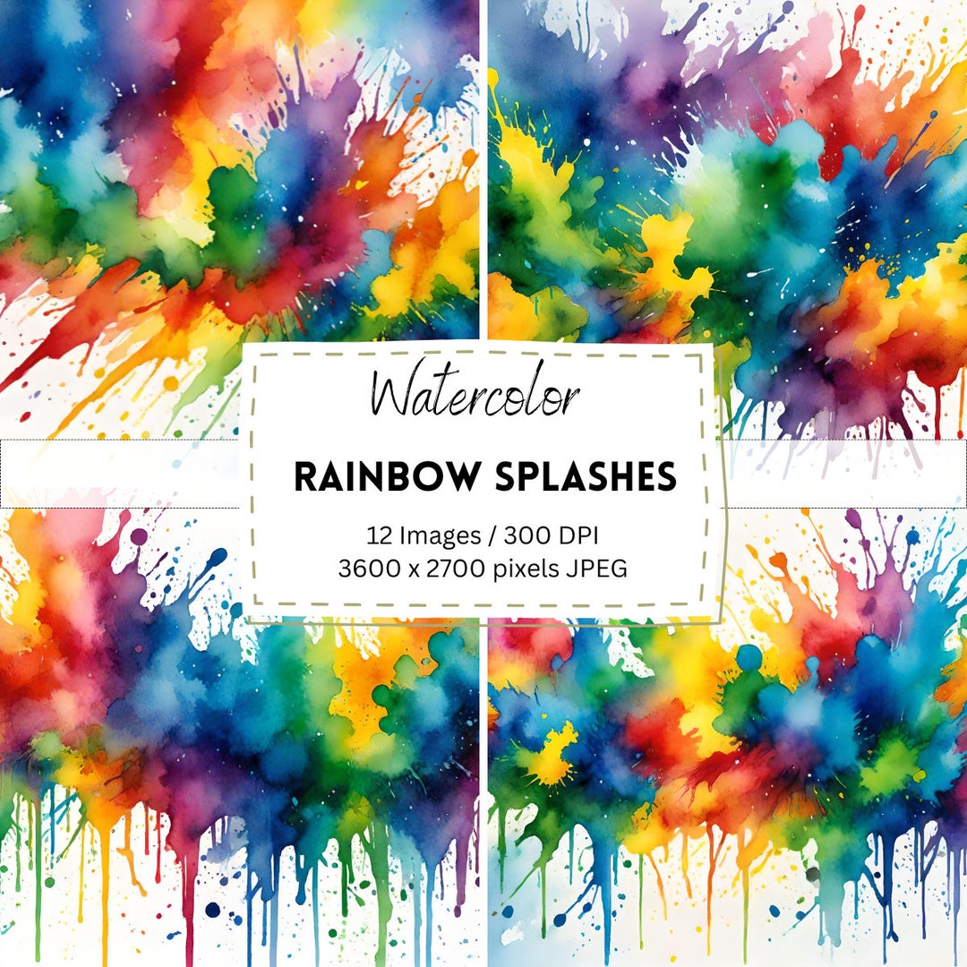 12 Watercolor Rainbow Splashes Digital Download / Digital Paper ...