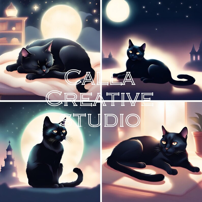 12 Dreamy Black Cat Printable Digital Download / Digital Paper ...