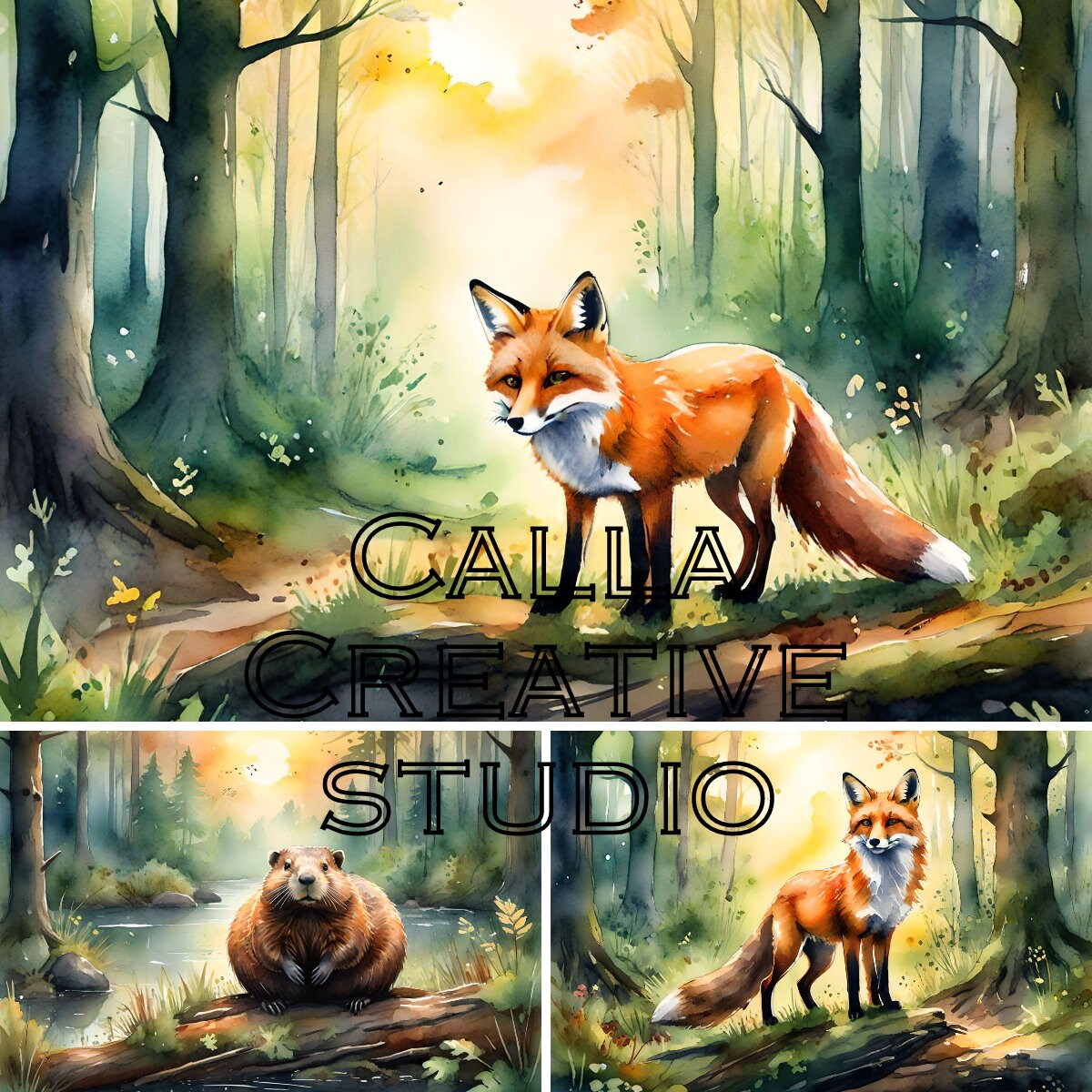 12 Watercolor Woodland Animals Digital Download / Digital Paper ...