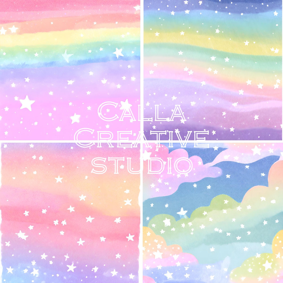 12 Watercolor Pastel Rainbow Skies Digital Download / Digital Paper ...