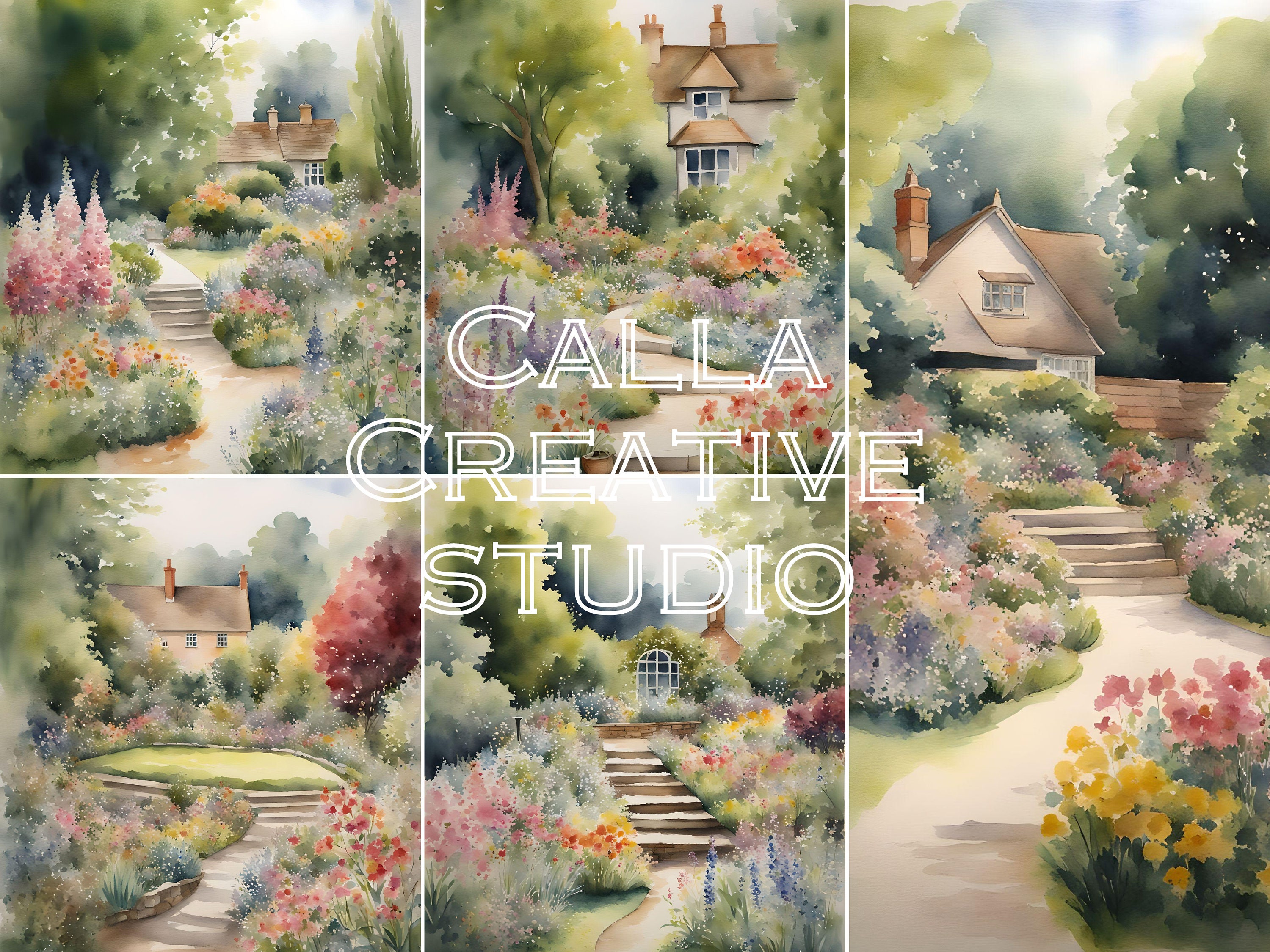 12 Watercolor English Garden Summer Garden Digital Download / Digital ...