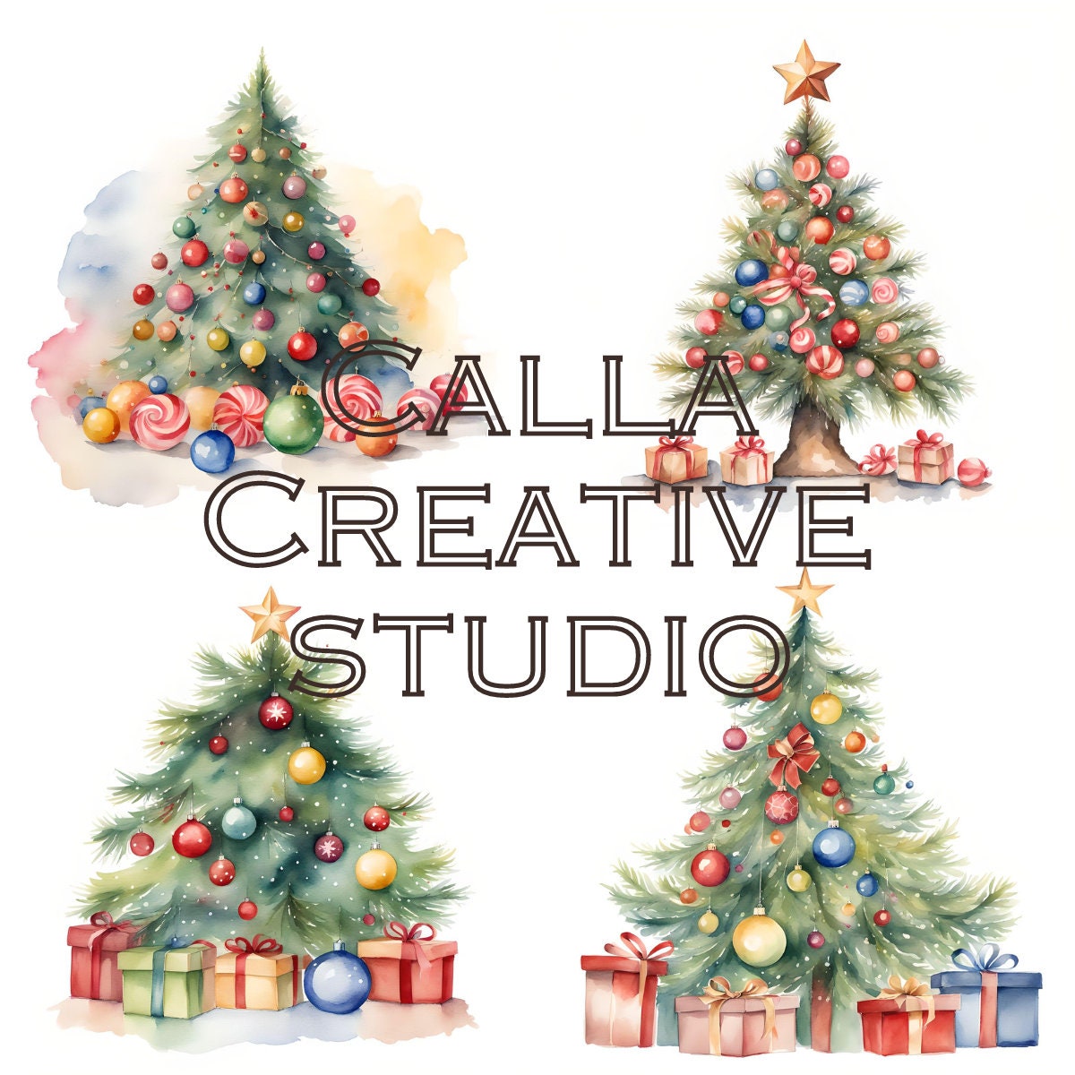 16 Christmas Tree Clipart Digital Download / Digital Paper / Printable ...